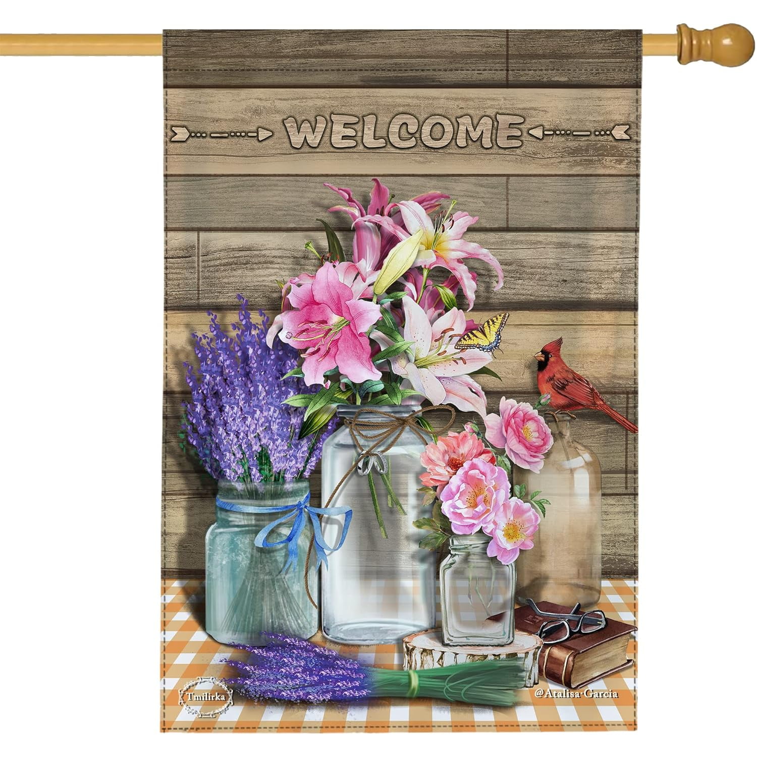 Monogram Letter F Garden Flag Floral Front Porch Flag Welcome Burlap ...