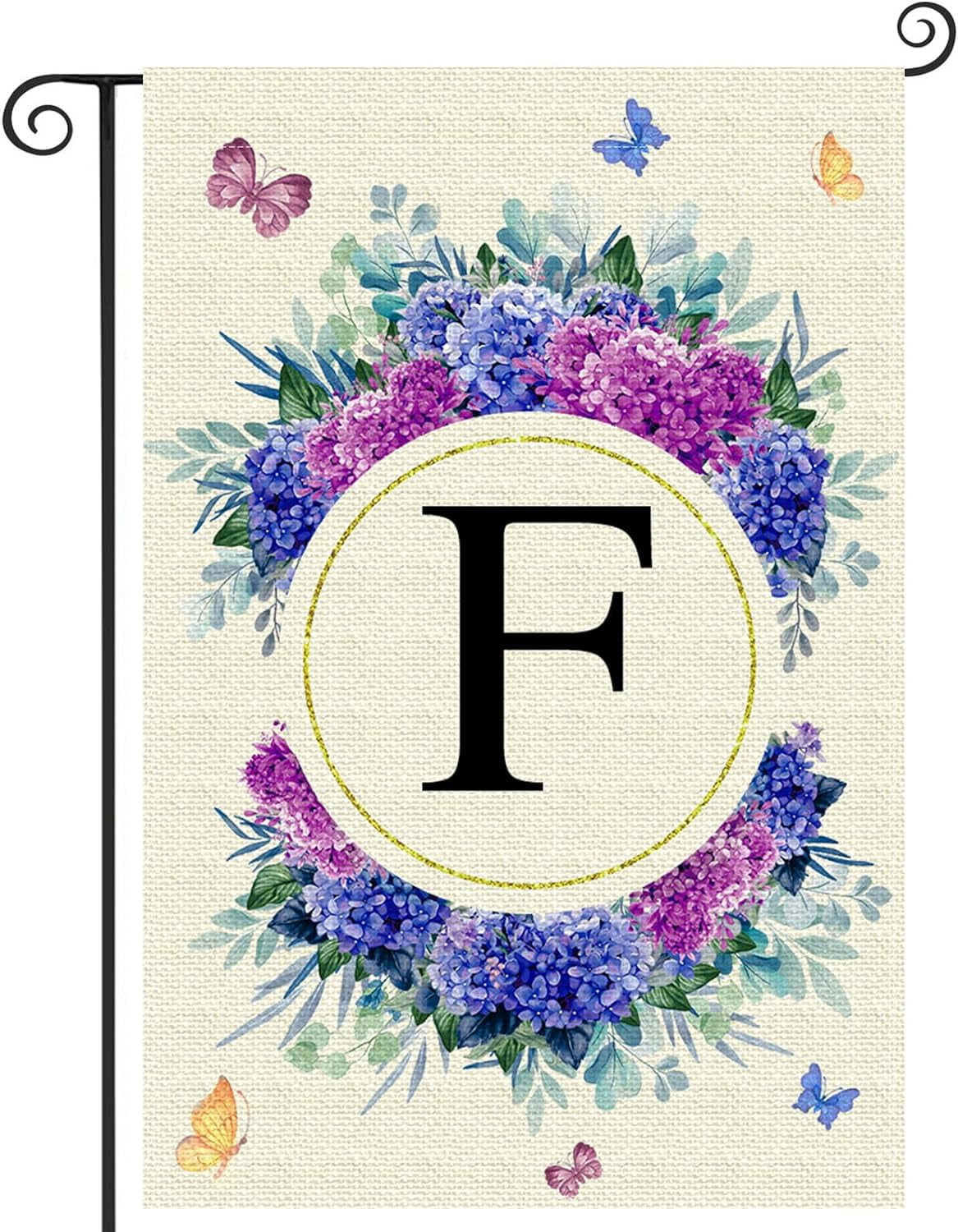 Monogram Letter F Garden Flag Floral Front Porch Flag Welcome Burlap ...