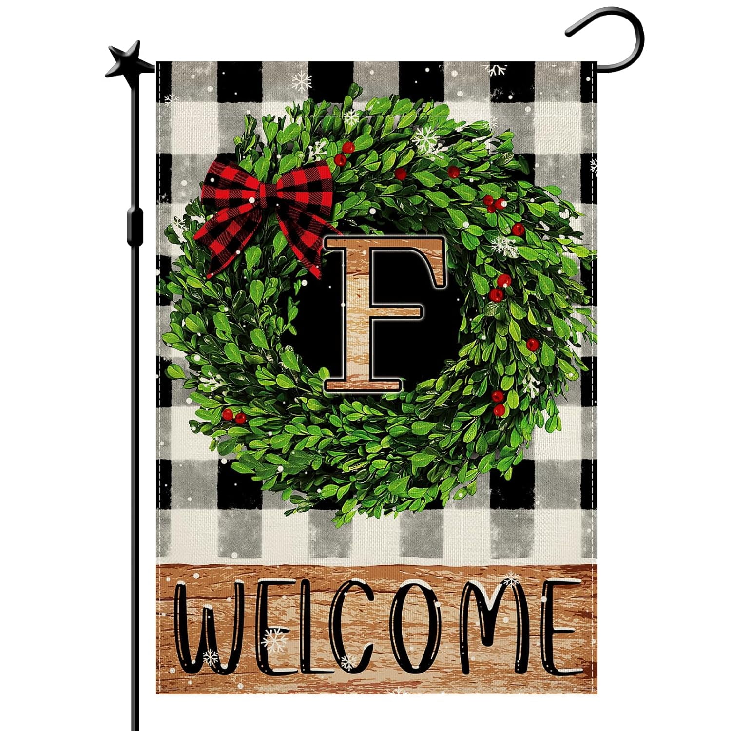 Monogram Letter F Garden Flag, Winter Garden Flag Family Last Name ...