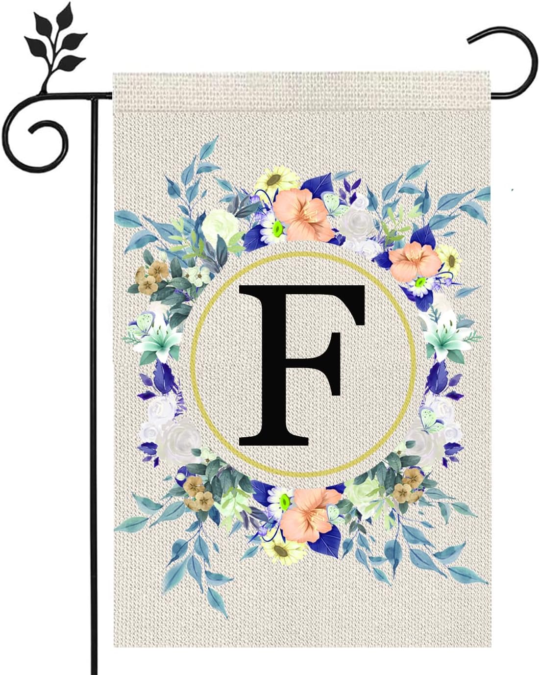 Monogram Letter F Initial Garden Flag Floral 12x18 Inch Small Vertical ...