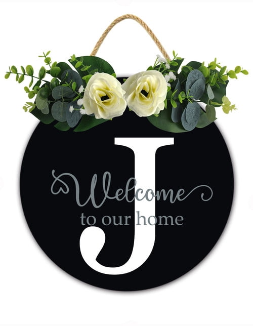 Monogram Letter J Last Name Front Door Welcome Wreath, 26 Letter ...