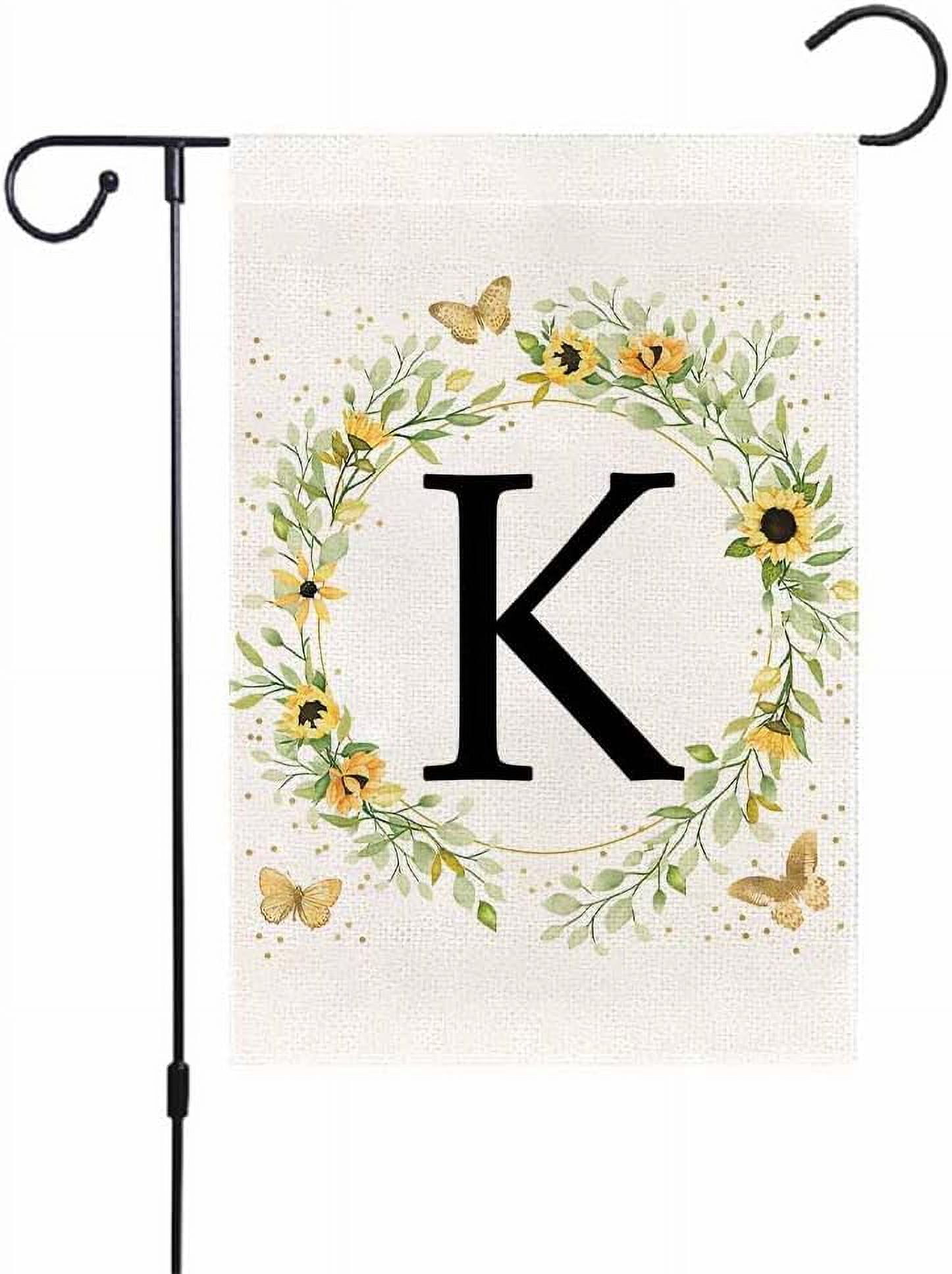Monogram Letter K Garden Flag, Floral Wreath Flags Double Sided ...
