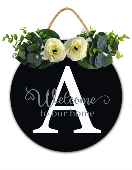 Monogram Letter A Last Name Front Door Welcome Wreath, 26 Letter ...