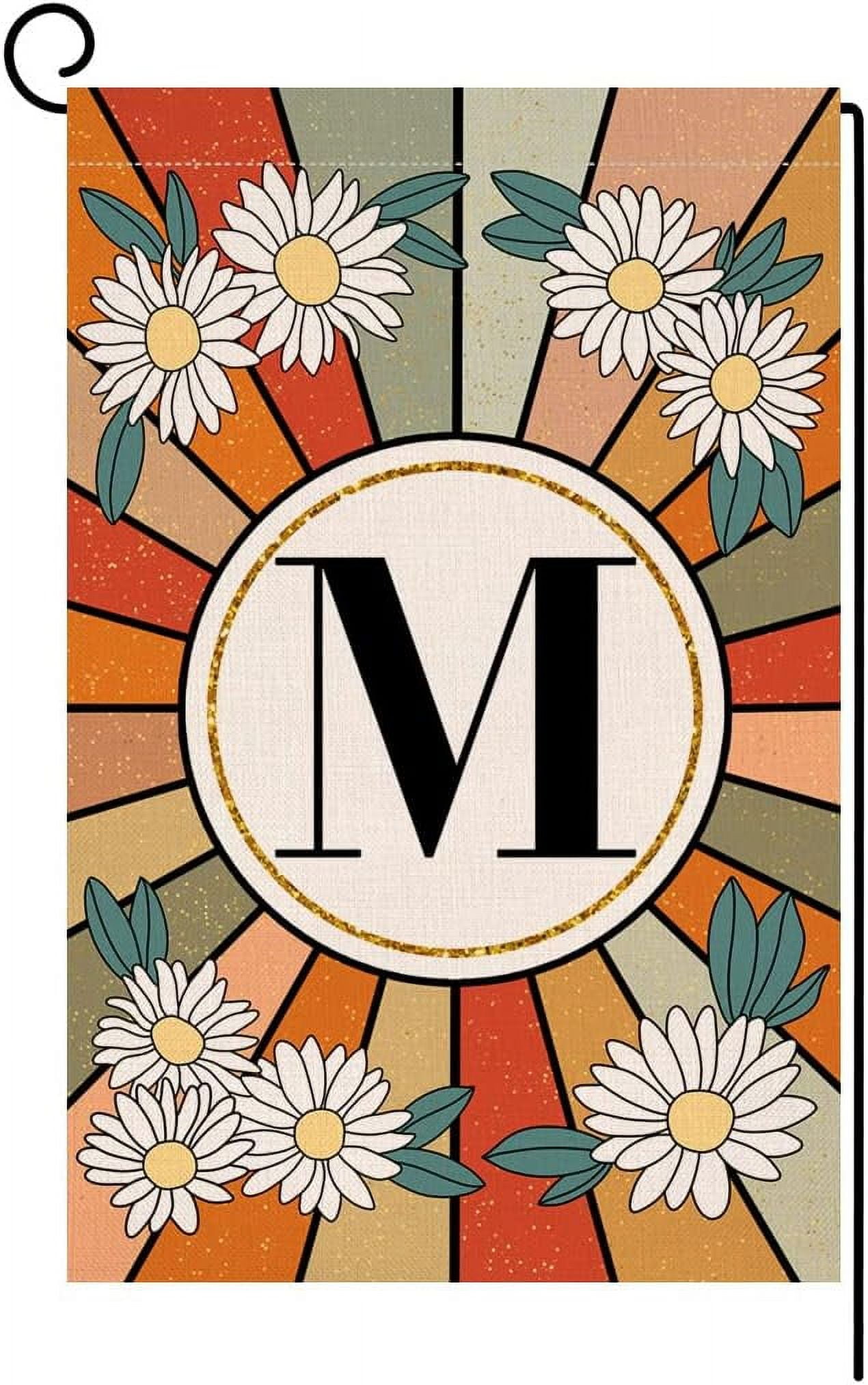Monogram Letter M Garden Flag Summer Daisy 12x28 inch Vertical Double ...