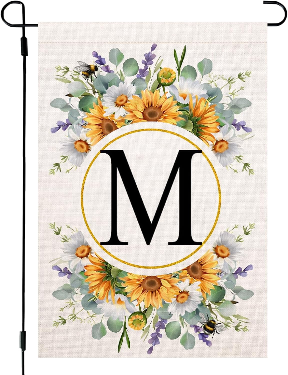 Monogram Letter M Garden Flag Summer Sunflower Double Sided Family Last ...