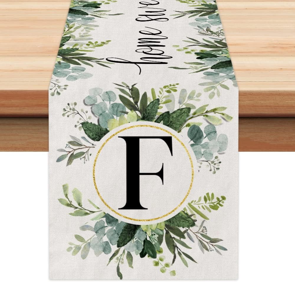 Monogram Letter M Table Runner Eucalyptus Farmhouse Sping Summer Table ...