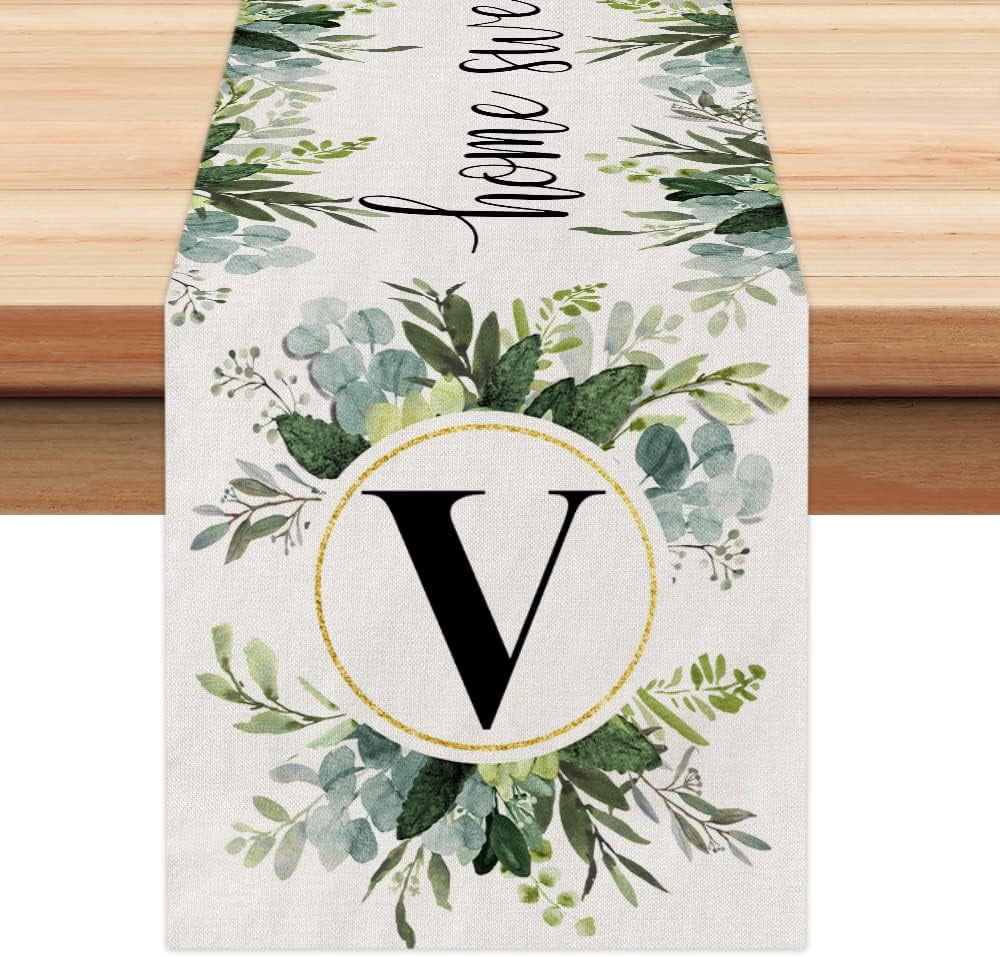 Monogram Letter M Table Runner Eucalyptus Farmhouse Sping Summer Table ...