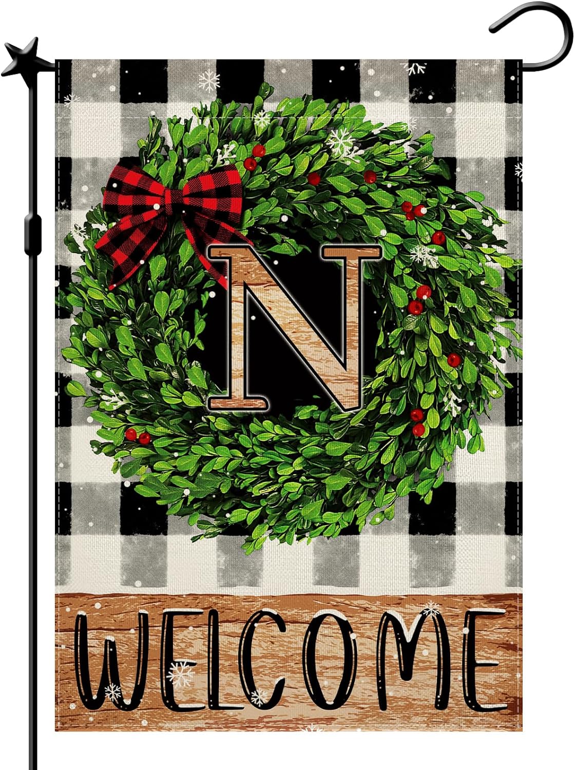Monogram Letter N Garden Flag, Winter Garden Flag Family Last Name ...