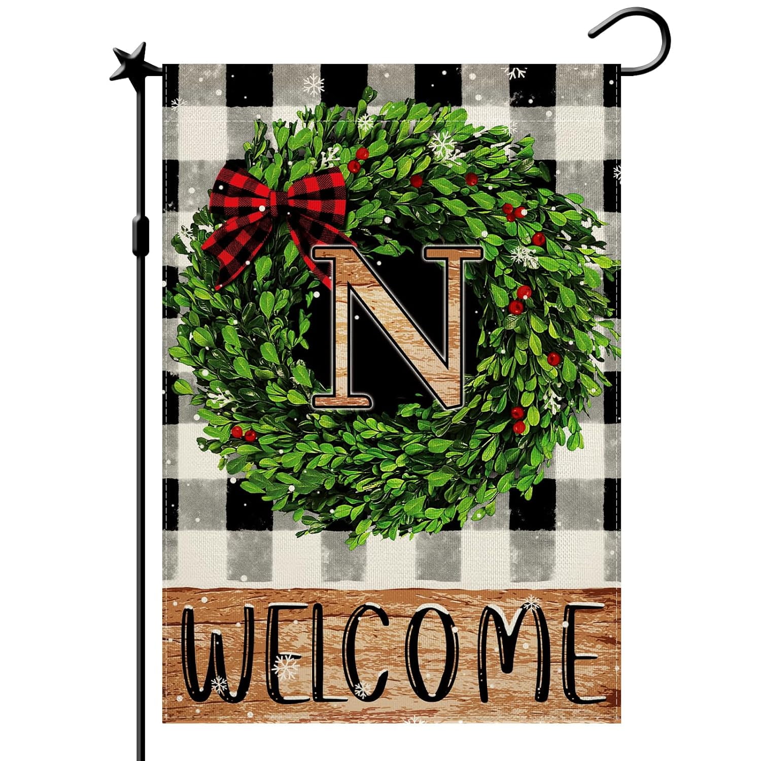 Monogram Letter N Garden Flag, Winter Garden Flag Family Last Name ...