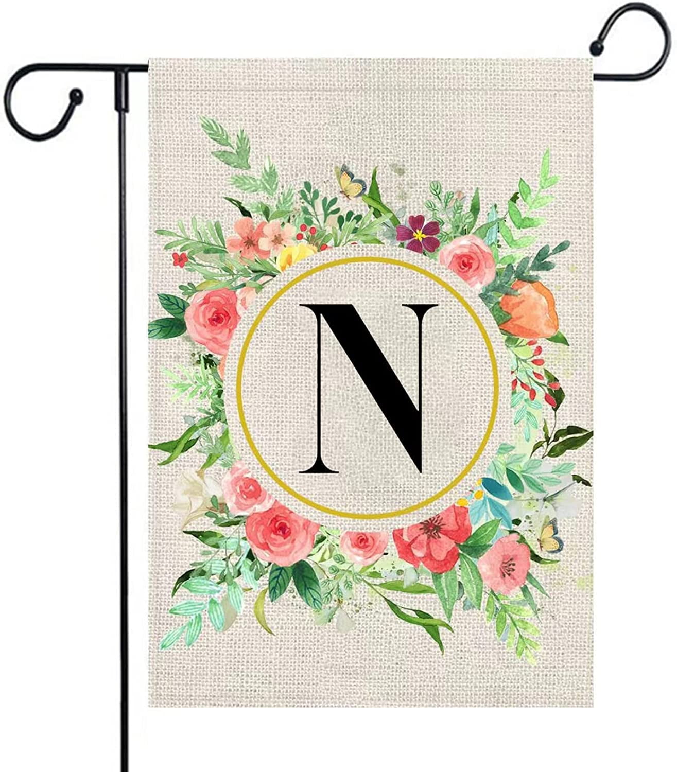Monogram Letter N Summer Welcome Garden Flags Double Sided Initial ...