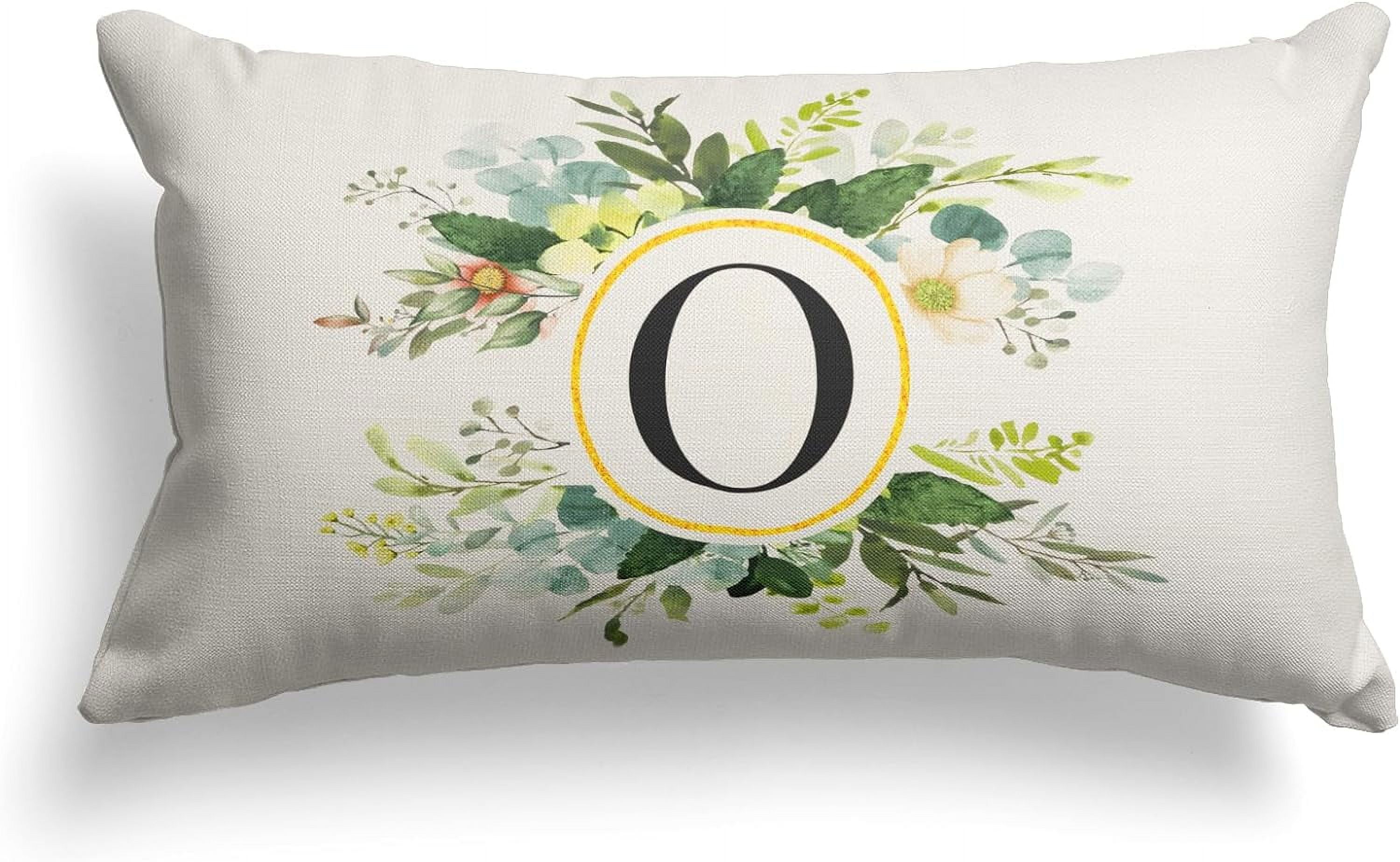 Monogram Letter O Throw Pillow Covers Floral 12x20 Inch, Greenery ...