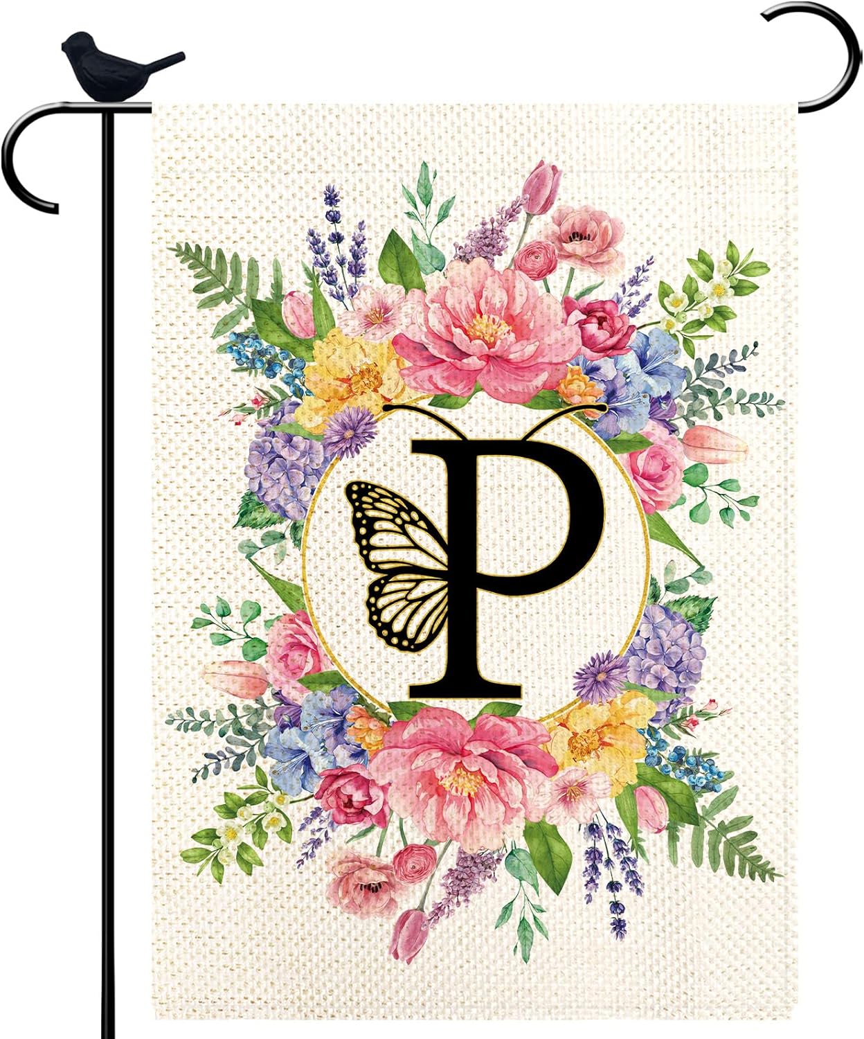 Monogram Letter P Butterflies Floral Spring Small Garden Flag Family ...