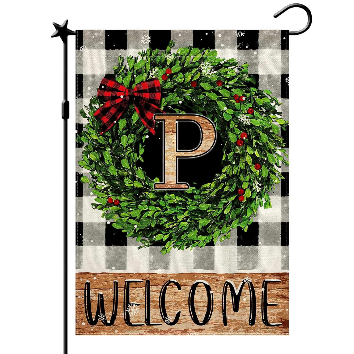 Monogram Letter P Garden Flag, Winter Garden Flag Family Last Name ...