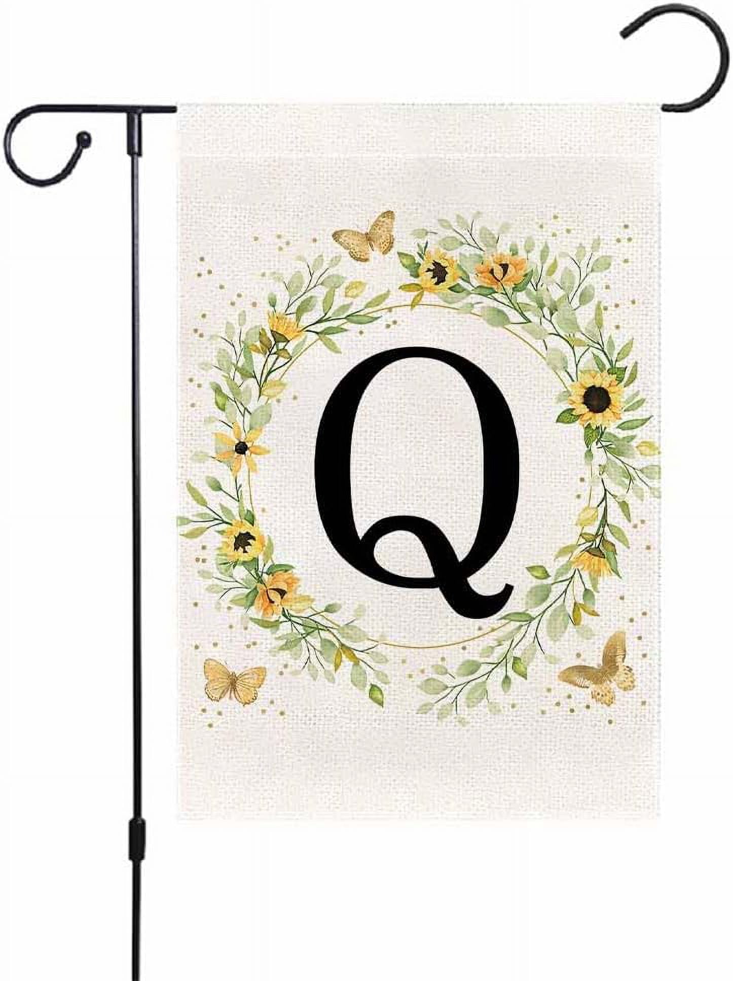 Monogram Letter Q Garden Flag, Floral Wreath Flags Double Sided ...