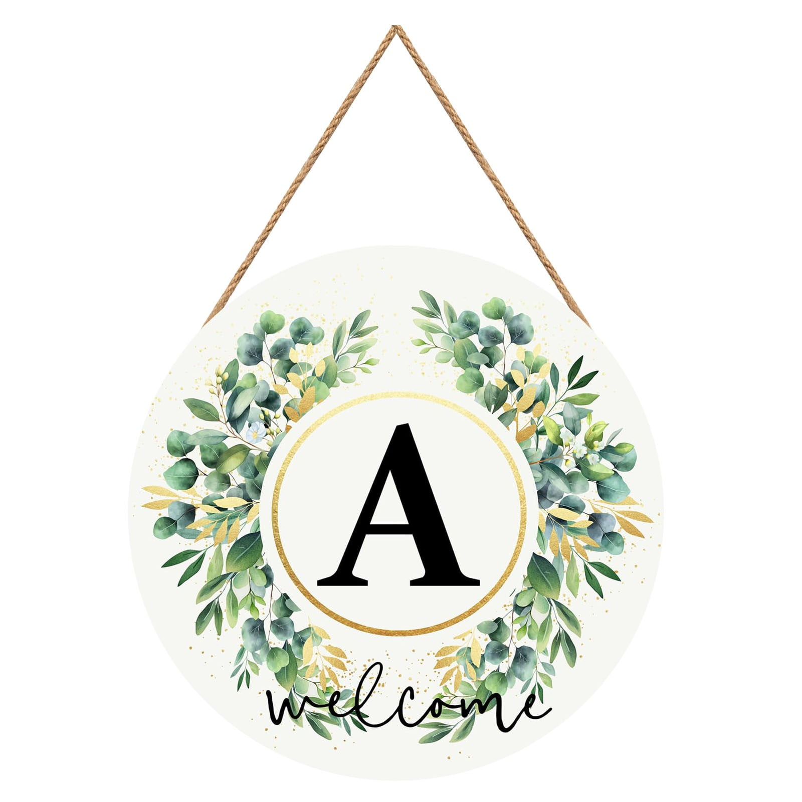 Monogram Letter R Welcome Sign for Front Door Rustic Green Floral ...