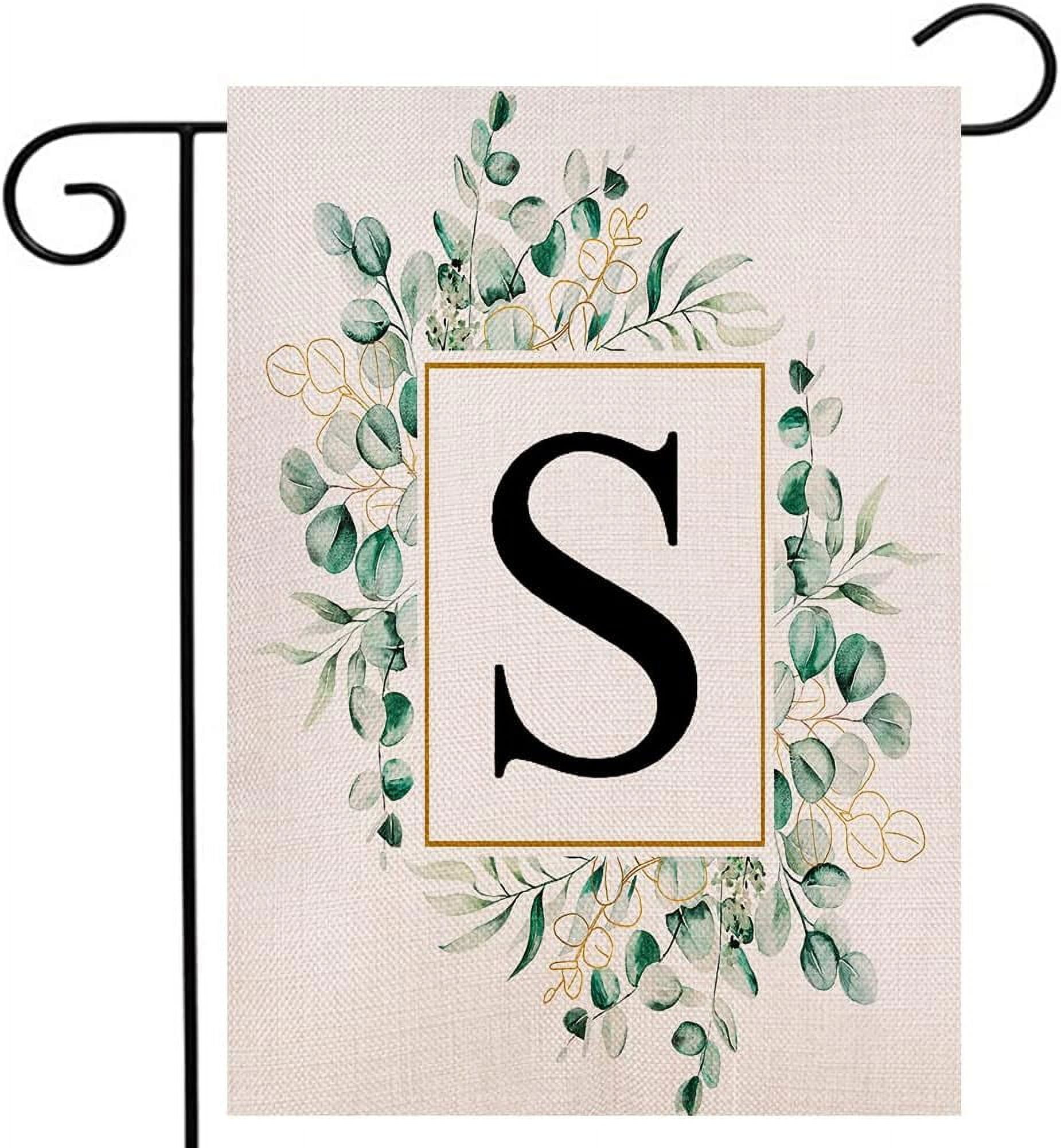 Monogram Letter S Eucalytus Floral Garden Flag Double Sided Outside ...