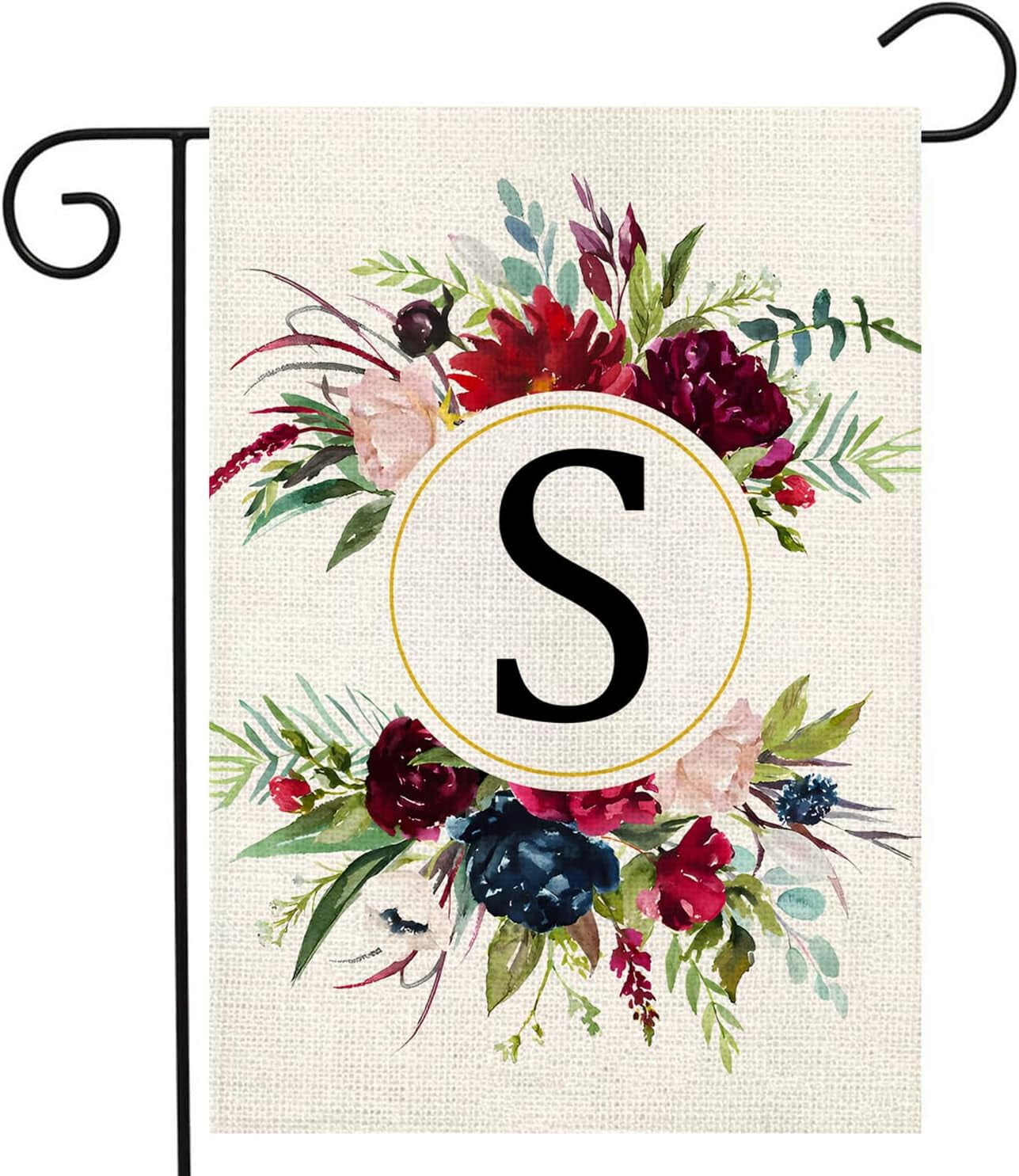 Monogram Letter S Garden Flags, Summer Garden Flag Double Sided Floral ...
