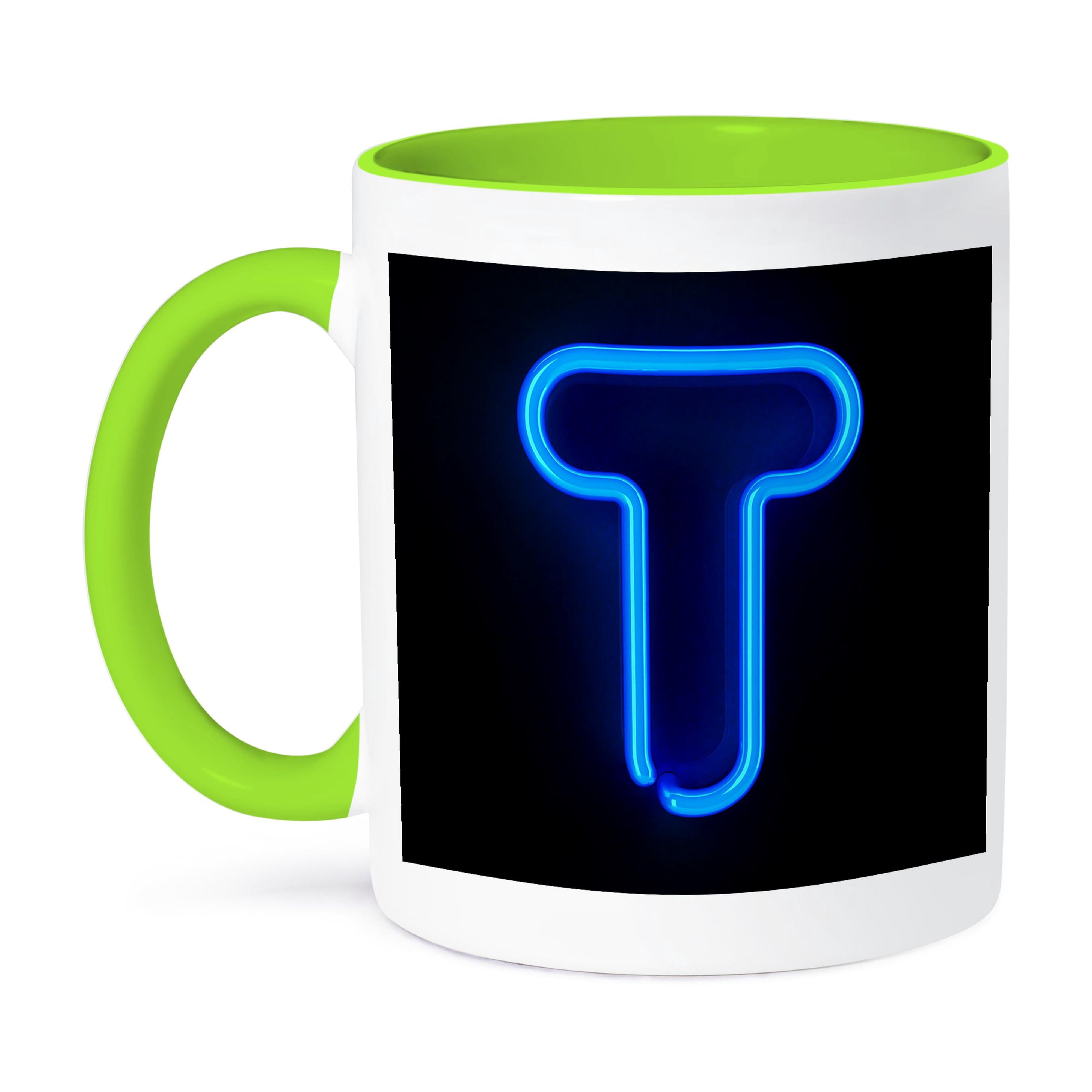 3dRose, Monogram letter T abstract neon blue lit shining illuminated ...