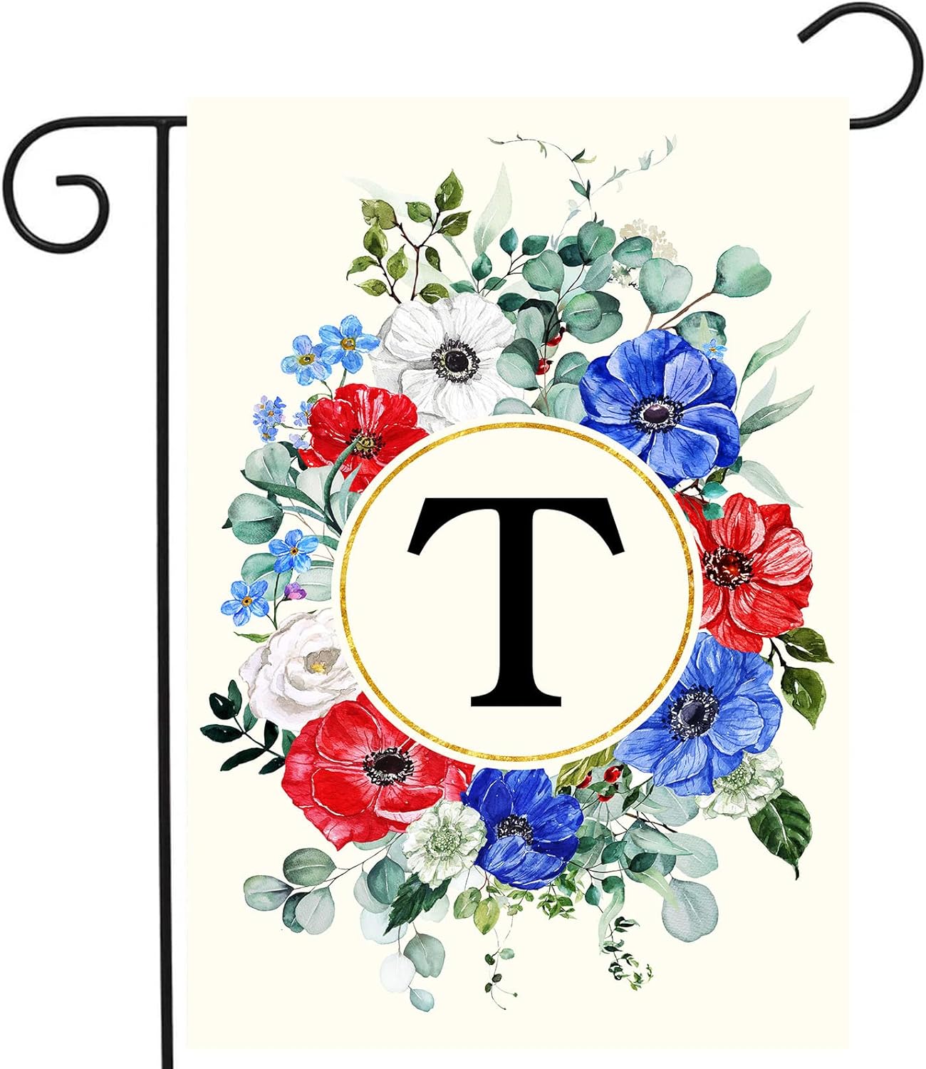 Monogram Letter T Garden Flag Patriotic Initial Outdoor Flags 4th of ...