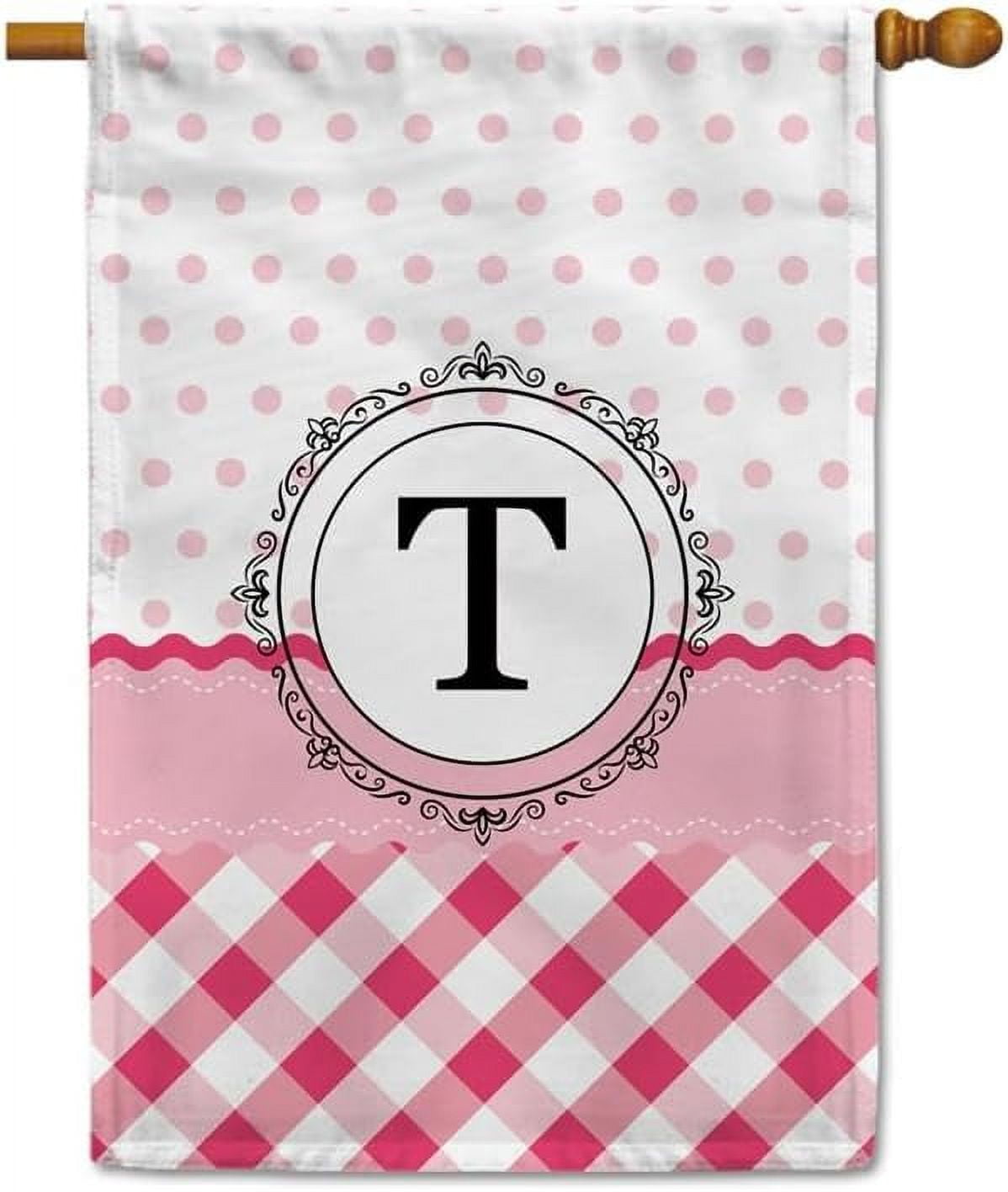 Monogram Letter T House Flag Pink Polka Dot Diamond Grid Pattern Design ...