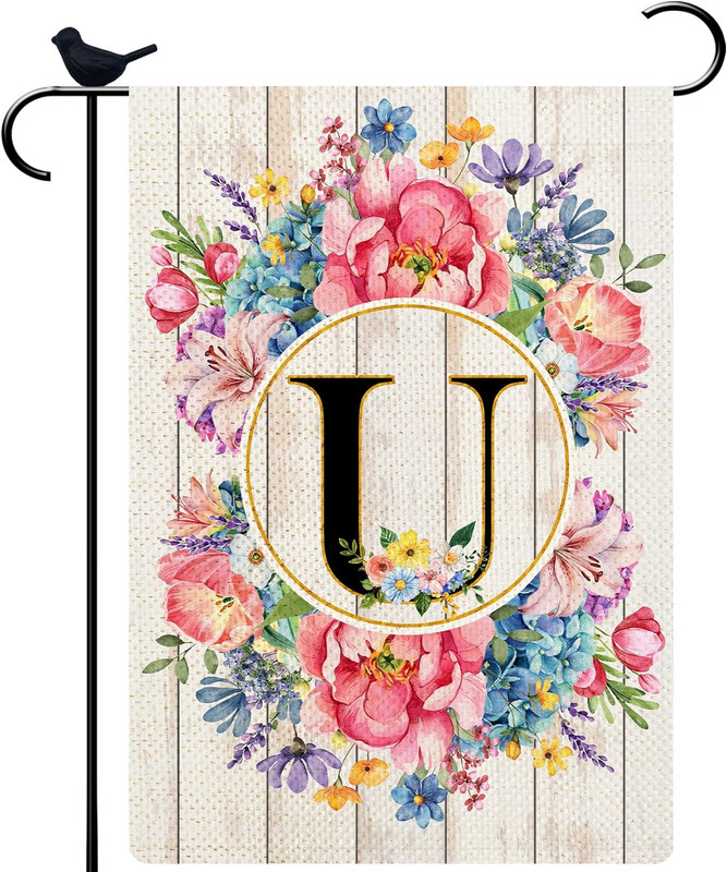 Monogram Letter U Spring Small Garden Flag Burlap Family Last Name ...