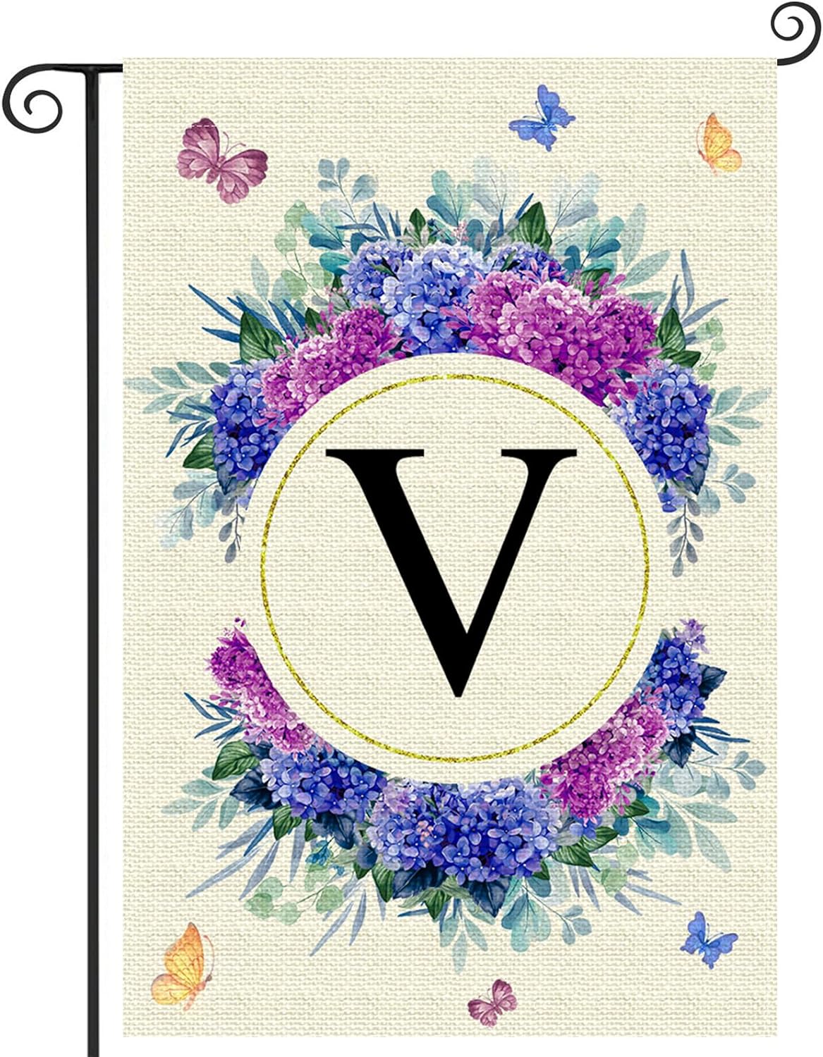 Monogram Letter V Garden Flag Floral Front Porch Flag Welcome Burlap ...