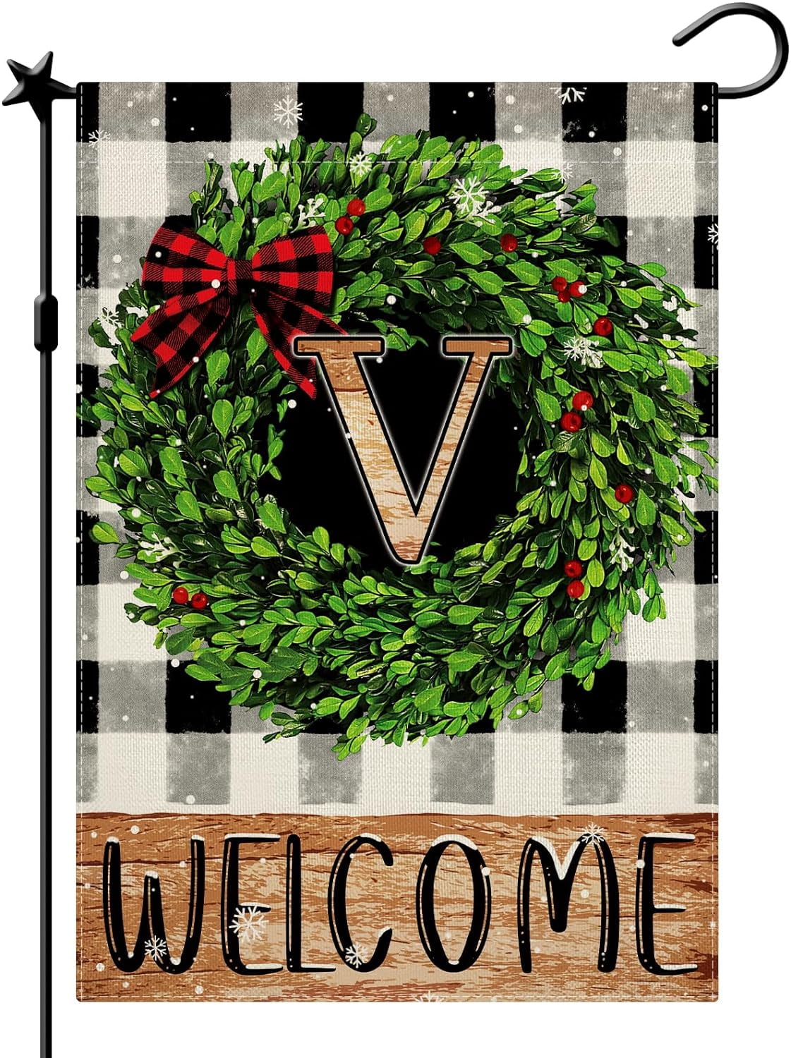 Monogram Letter V Garden Flag, Winter Garden Flag Family Last Name ...