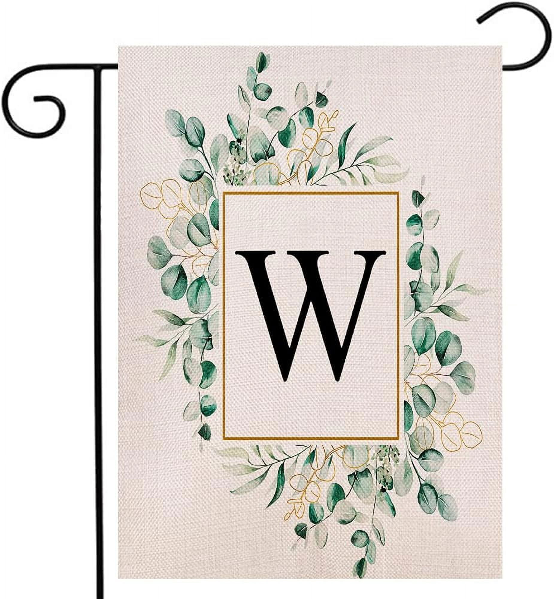 Monogram Letter W Eucalytus Floral Garden Flag Double Sided Outside ...