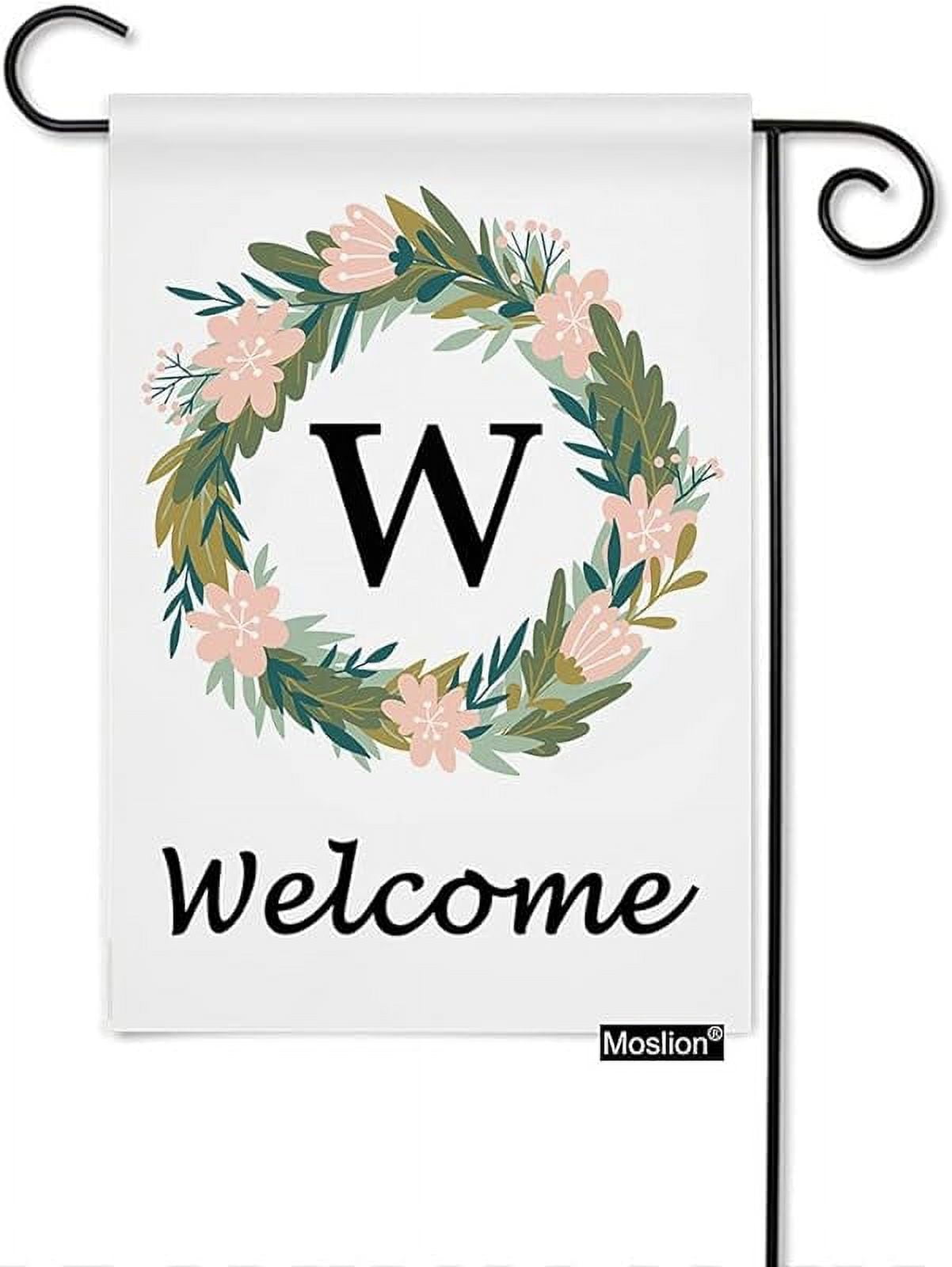 Monogram Letter W Welcome Garden Flag Vertical Double Sided Pink Flower ...