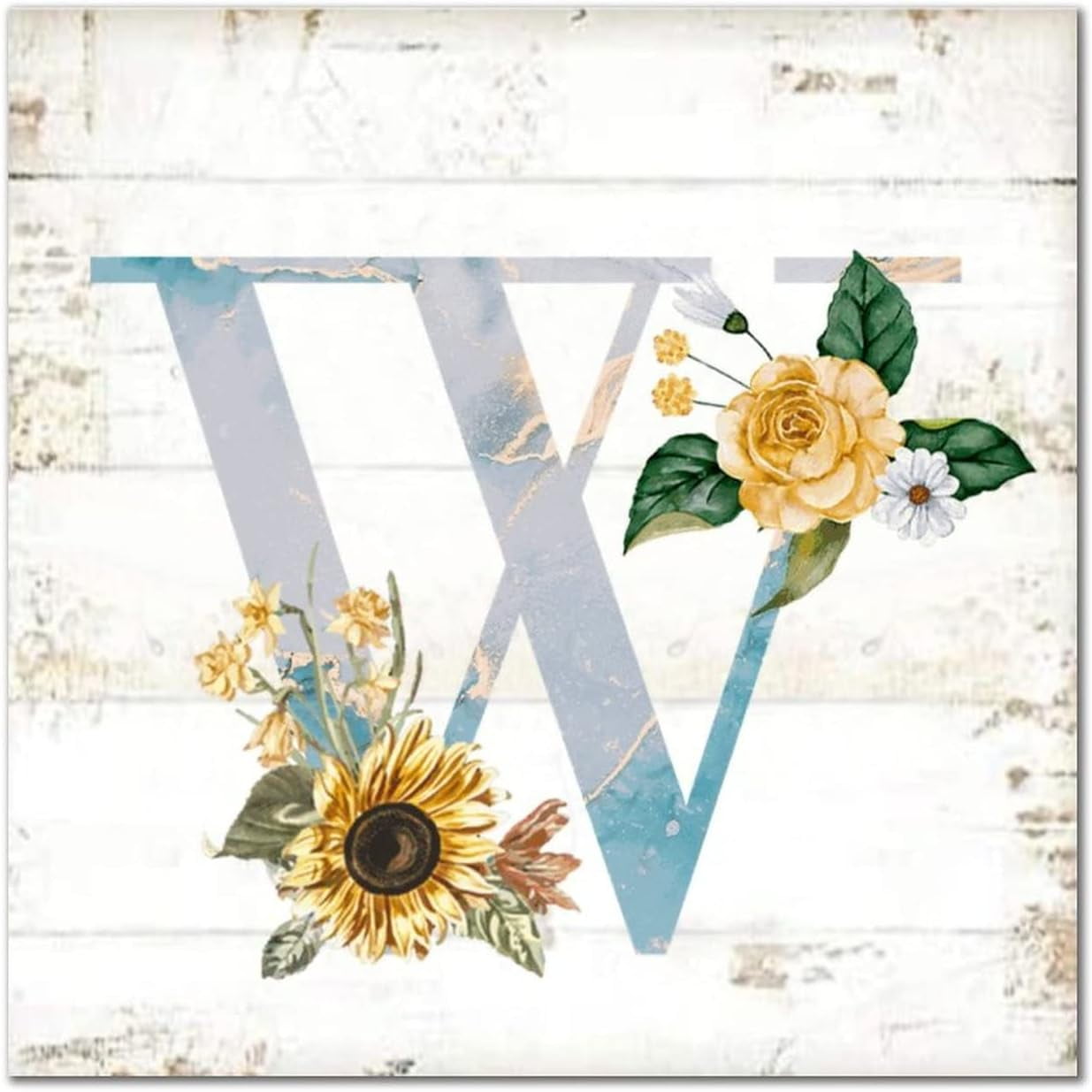 Monogram Letter W Wooden Signs Blue Grey Letter Sunflower Flower Plaque ...