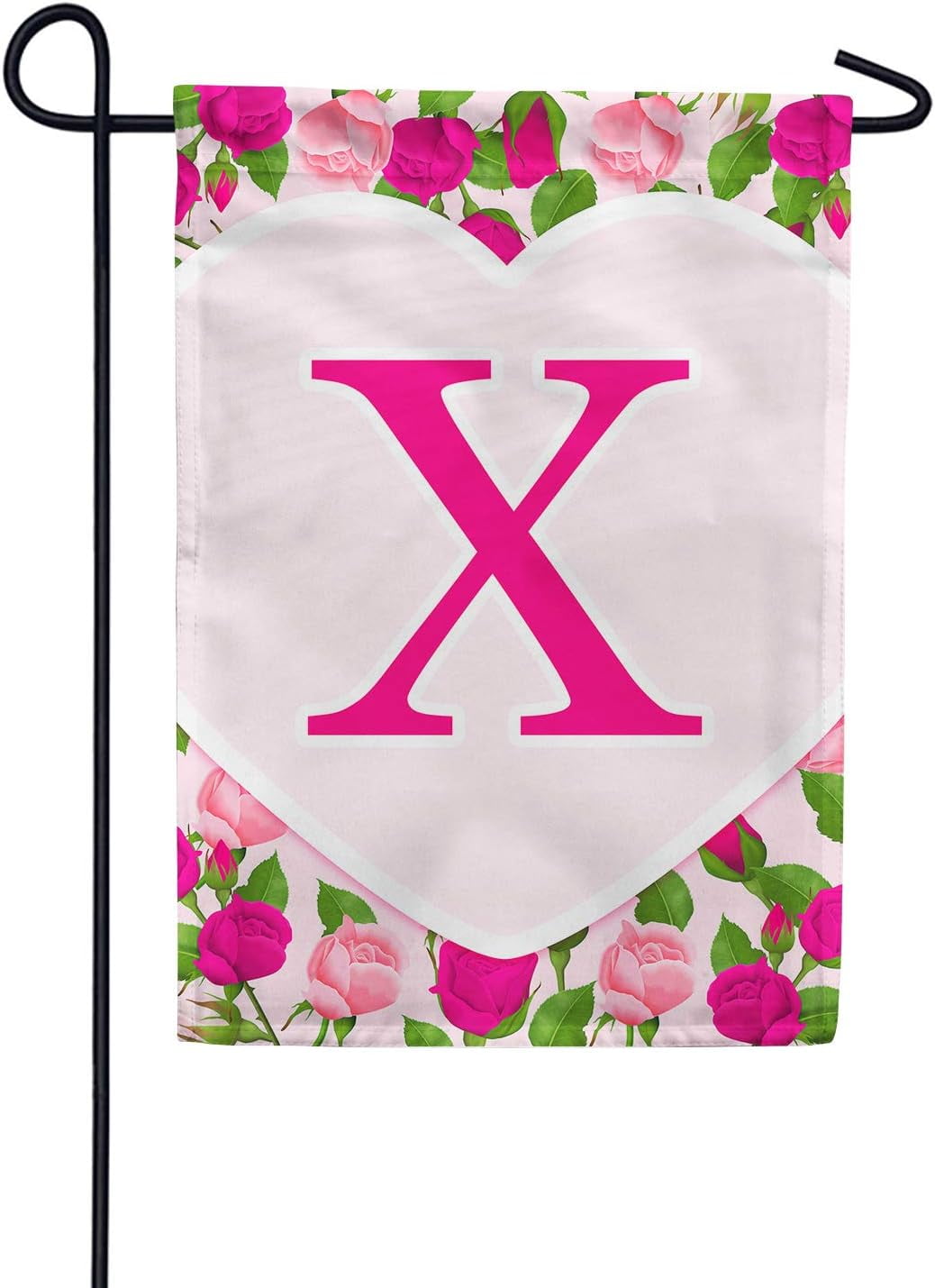 Monogram Letter X Garden Flag - Pink Roses, Happy Valentine's Day Pink ...