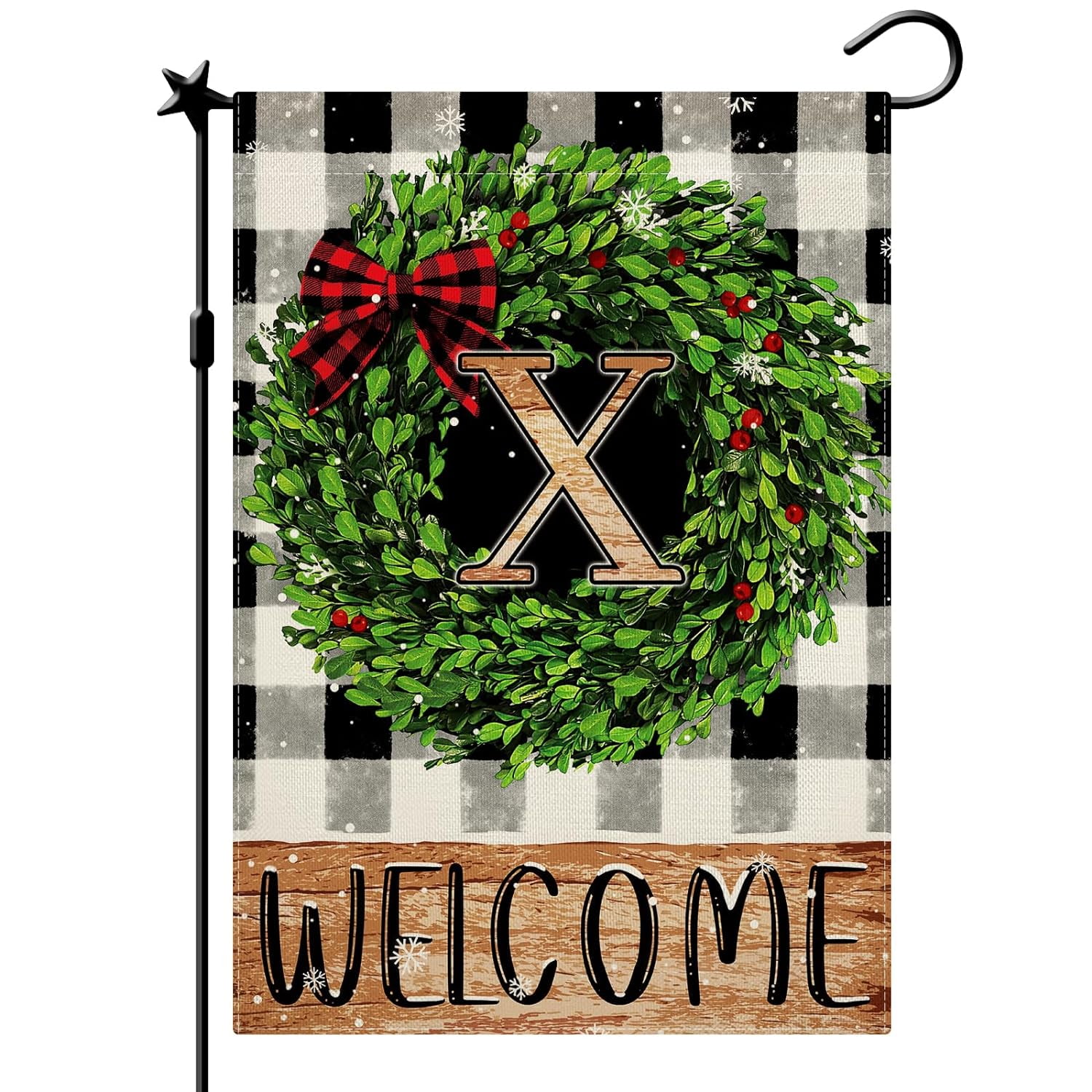 Monogram Letter X Garden Flag, Winter Garden Flag Family Last Name ...
