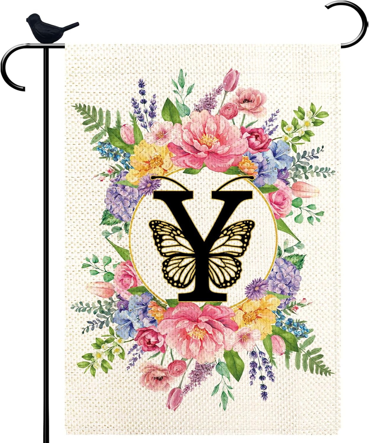 Monogram Letter Y Butterflies Floral Spring Small Garden Flag Family ...