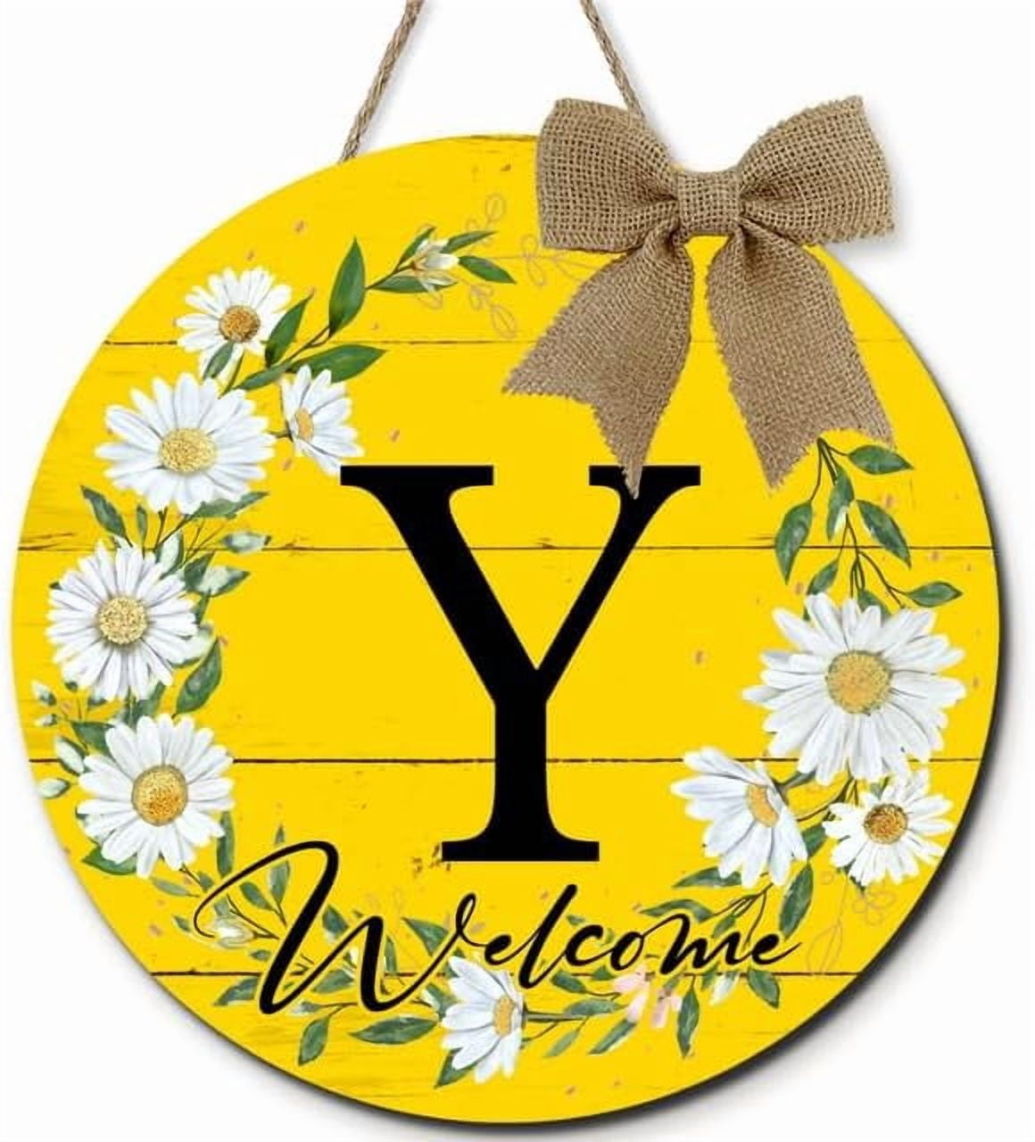 Monogram Letter Y Sign for Front Door Round Wood Welcome Wreaths, Daisy ...