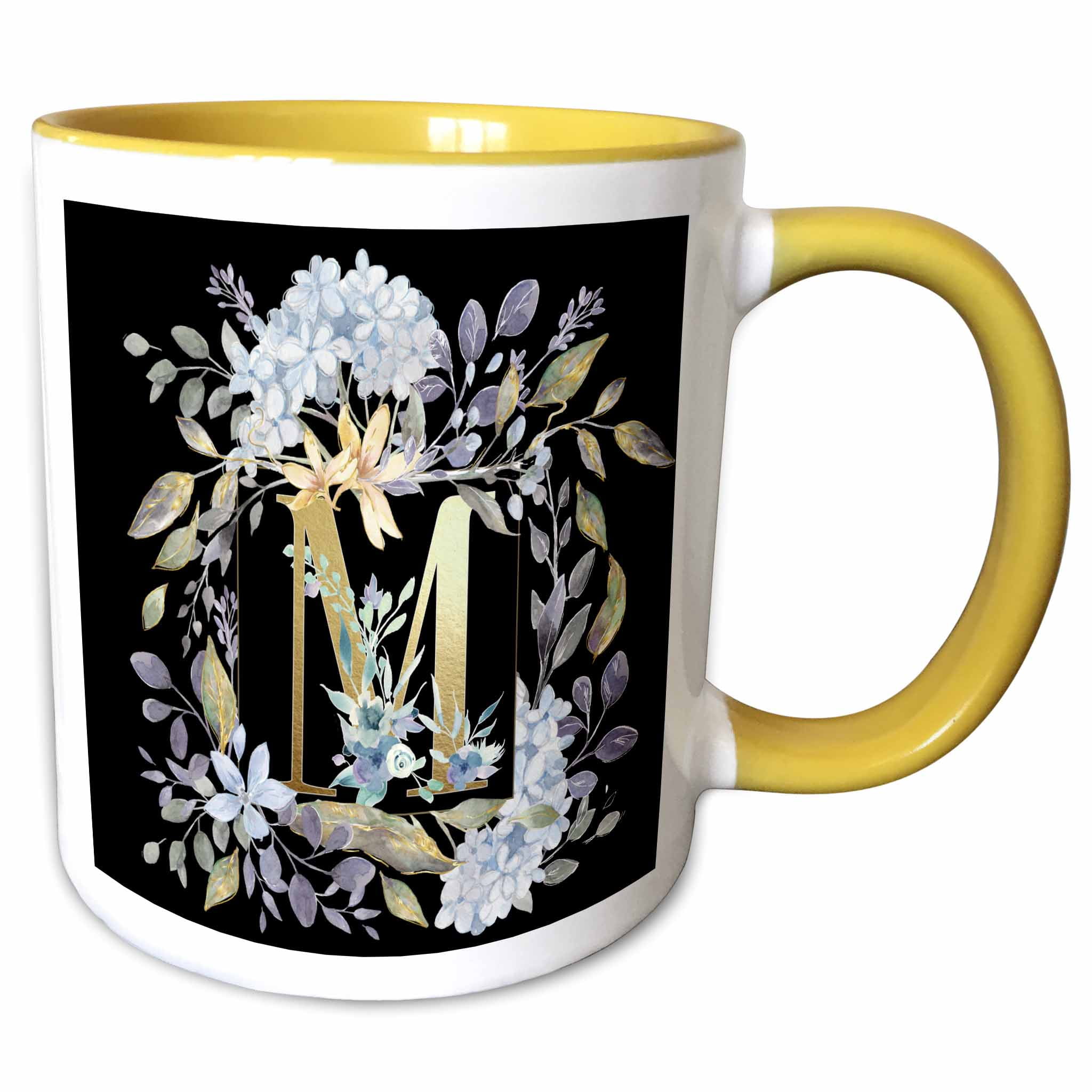 3drose, Monogram M Pretty Image of Watercolor Blue Hydrangea Floral ...