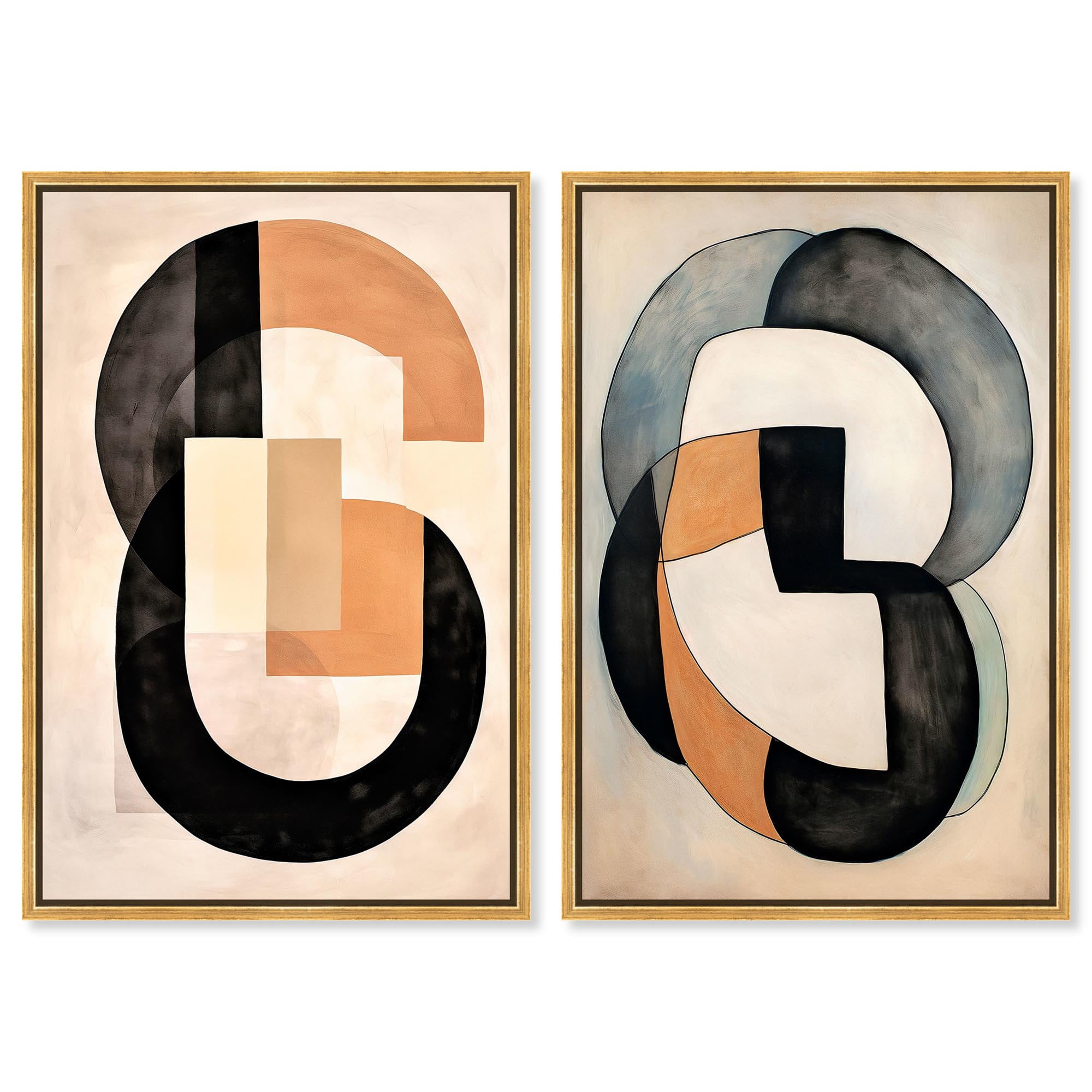 Monogram Numbers Set Canvas Set of 2 Boho Abstract by Art Remedy, Gold ...