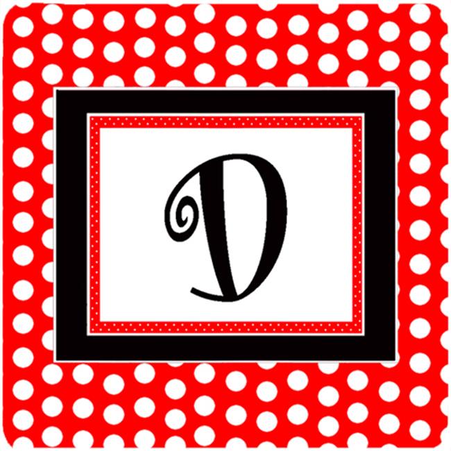Monogram - Red Black Polka Dots Foam Coasters Initial Letter D, Set - 4 ...