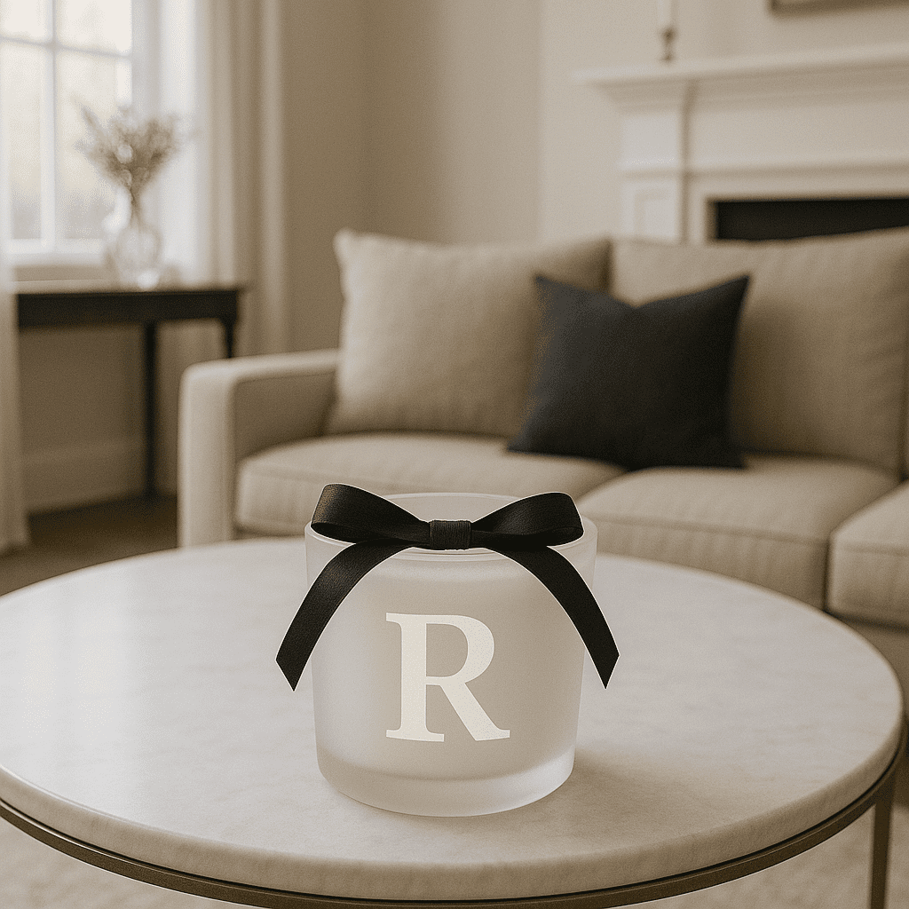 Monogram Scented Candles Silver with Black Gift Bow Frosted ...