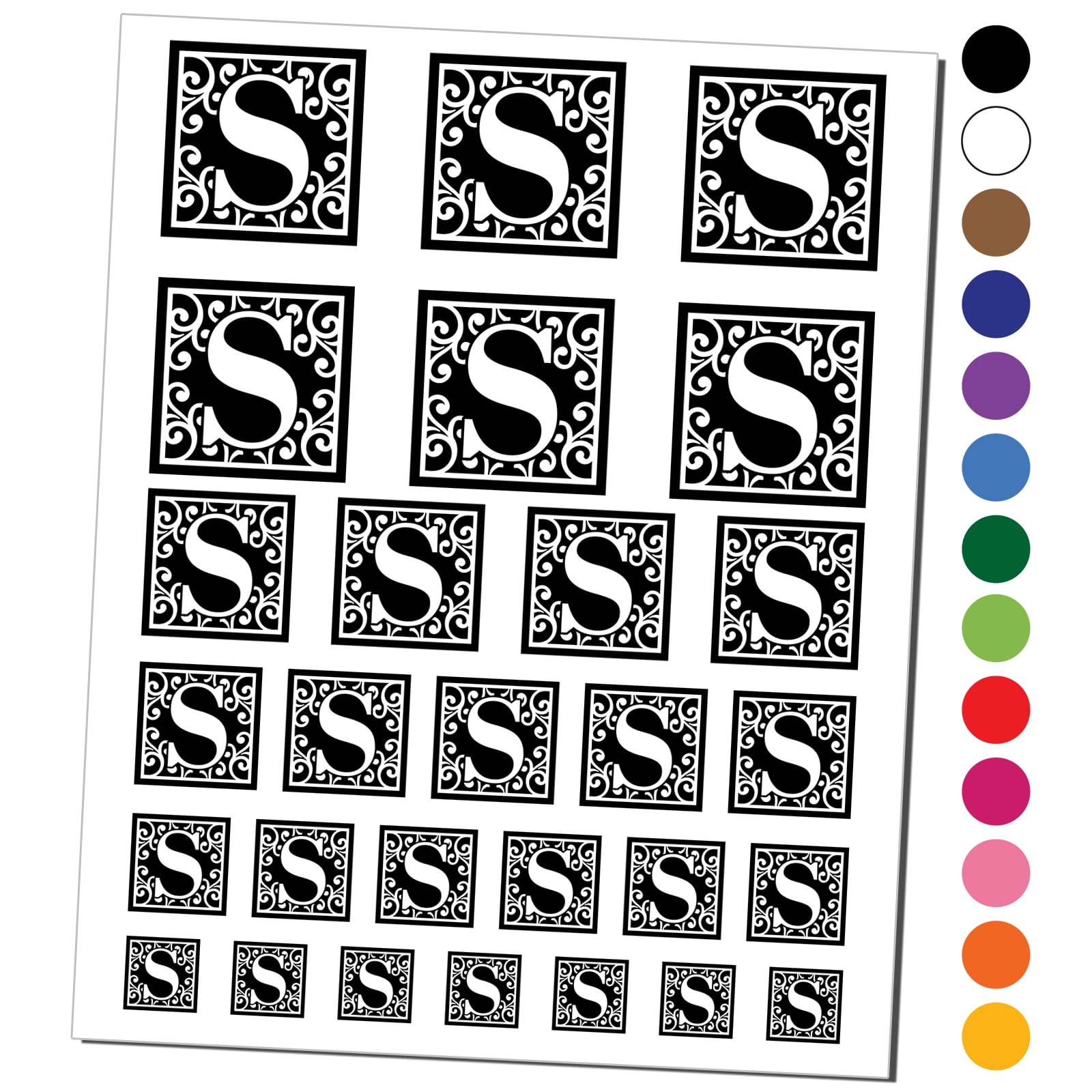 Monogram Swirls Capital Letter S Water Resistant Temporary Tattoo Set ...