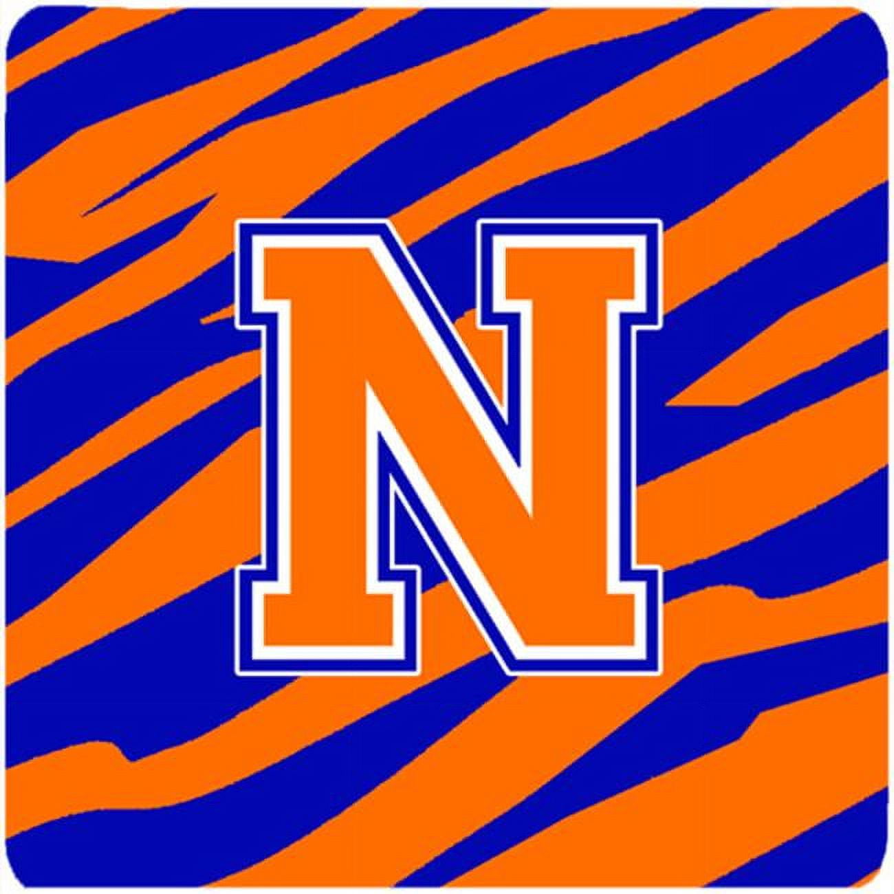 Monogram - Tiger Stripe - Blue Orange Foam Coasters, Initial Letter N ...