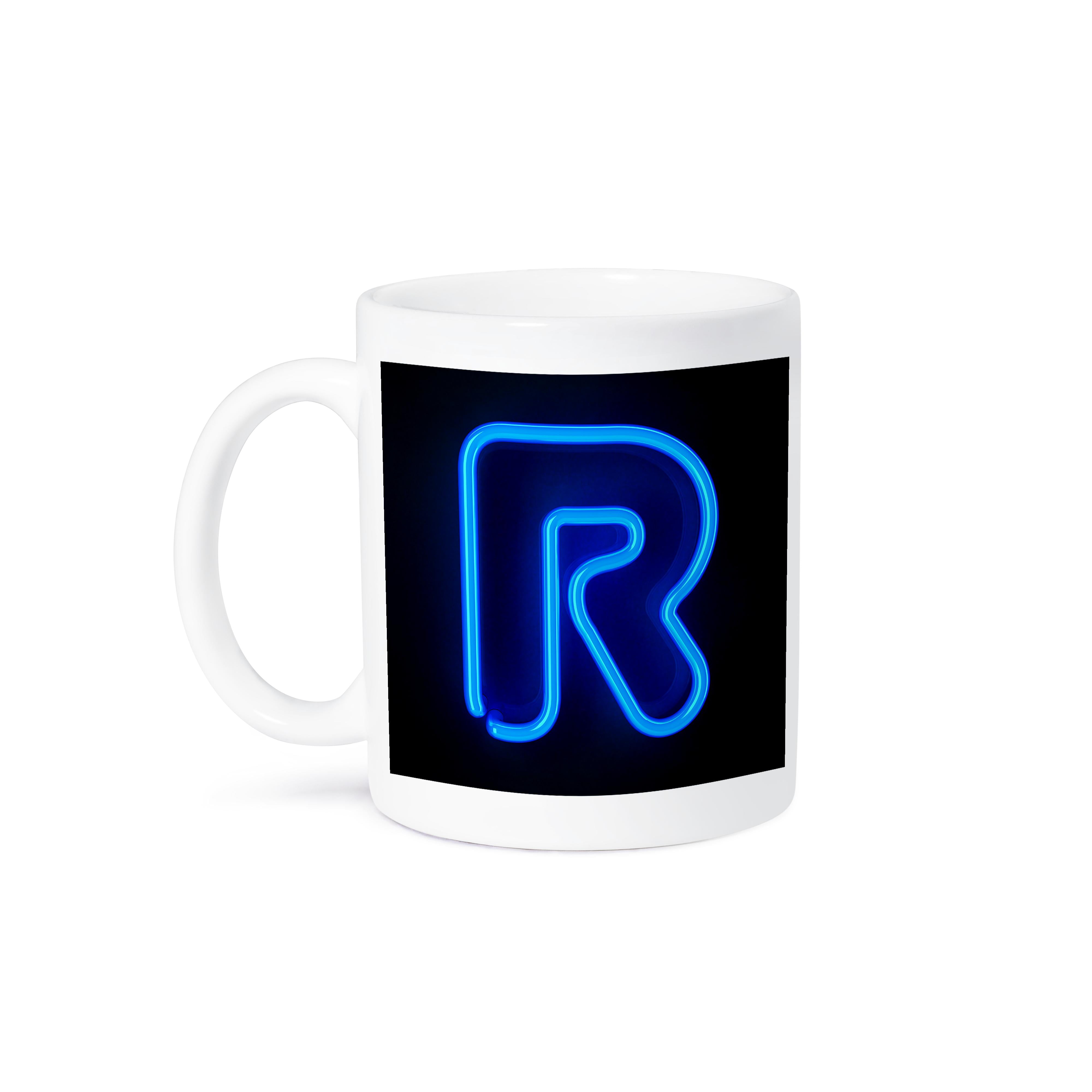 3dRose, Monogram letter R abstract neon blue lit shining illuminated ...