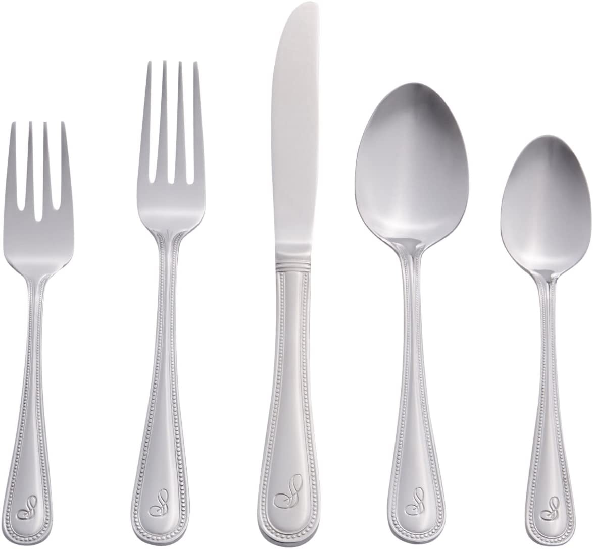 Monogrammed Beaded Flatware Set - S - 46-Piece Silverware with Custom ...