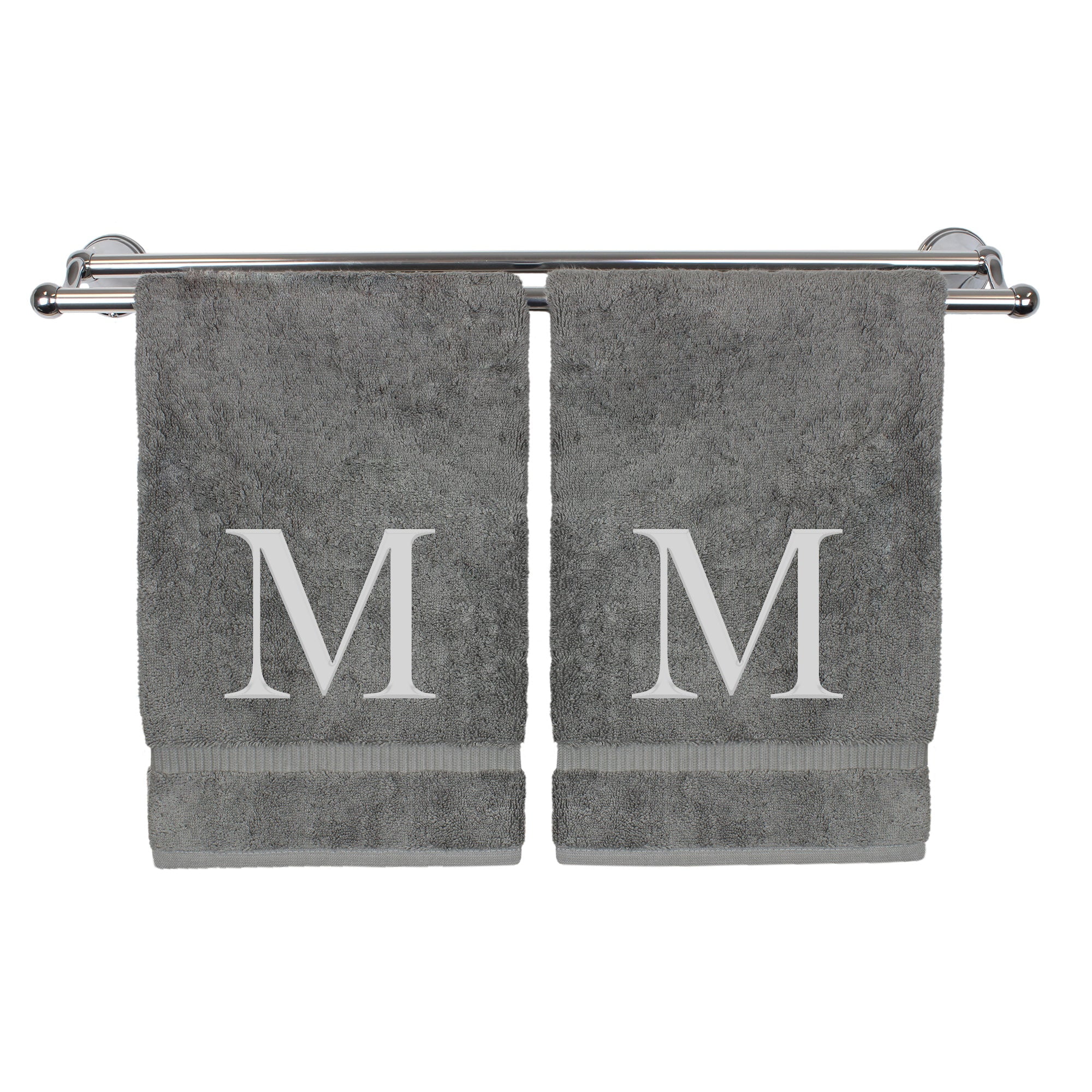 Monogrammed Hand Towel, Personalized Gift, Set of 2- Silver Block ...