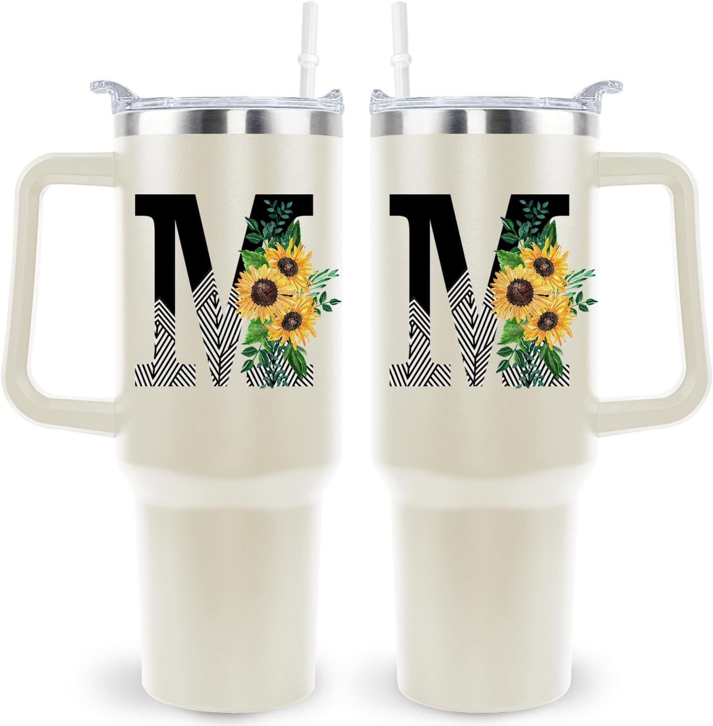 Monogrammed Initial Sunflower 40 Oz Tumbler with Handle and Straw ... Monogrammed Initial Sunflower 40 Oz Tumbler with Handle and Straw ...