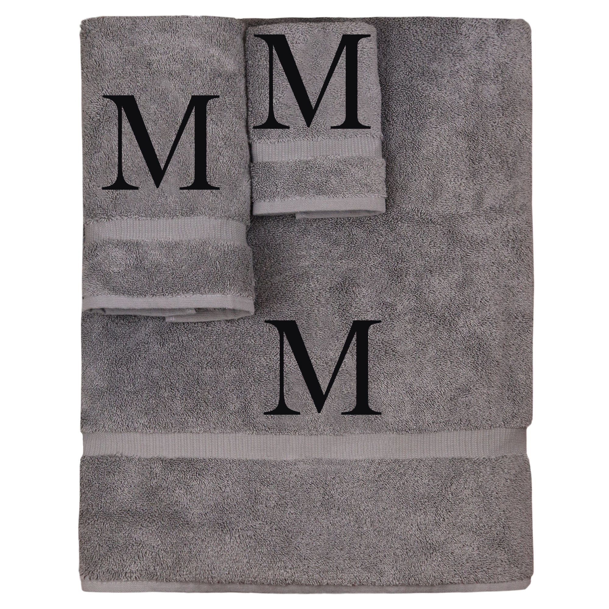 Monogrammed Towel Set, Personalized Gift, Set of 3- Black Block Letter ...