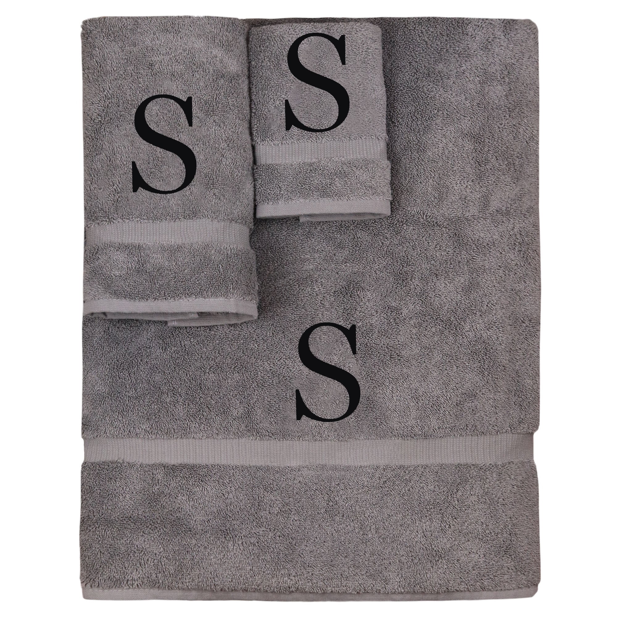 Monogrammed Towel Set, Personalized Gift, Set of 3- Black Block Letter ...