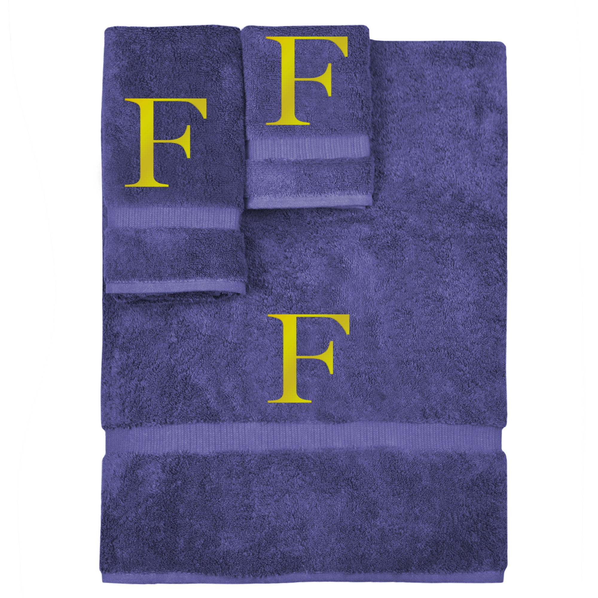 Monogrammed Towel Set, Personalized Gift, Set of 3- Gold Block Letter ...