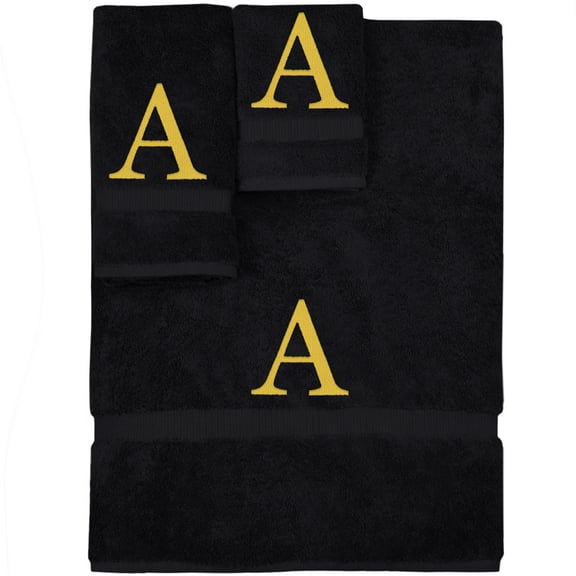 Monogrammed Towel Set, Personalized Gift, Set of 3- Black Block Letter ...