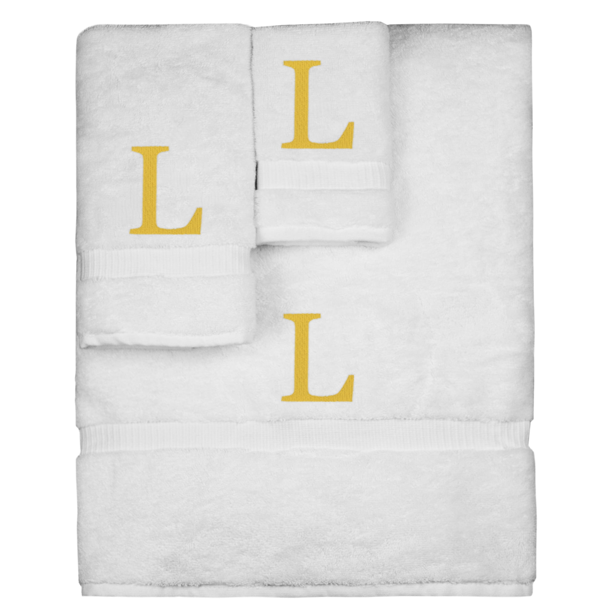Monogrammed Towel Set, Personalized Gift, Set of 3- Gold Block Letter ...
