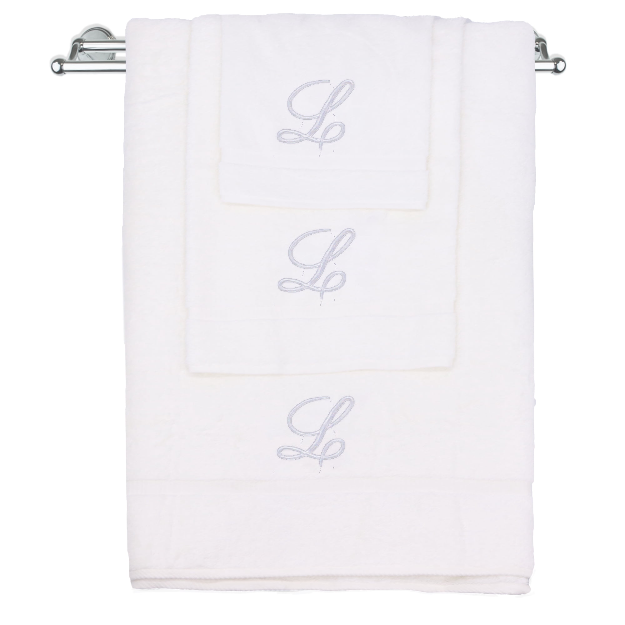 Monogrammed Towel Set, Personalized Gift, Set of 3- Silver Script ...